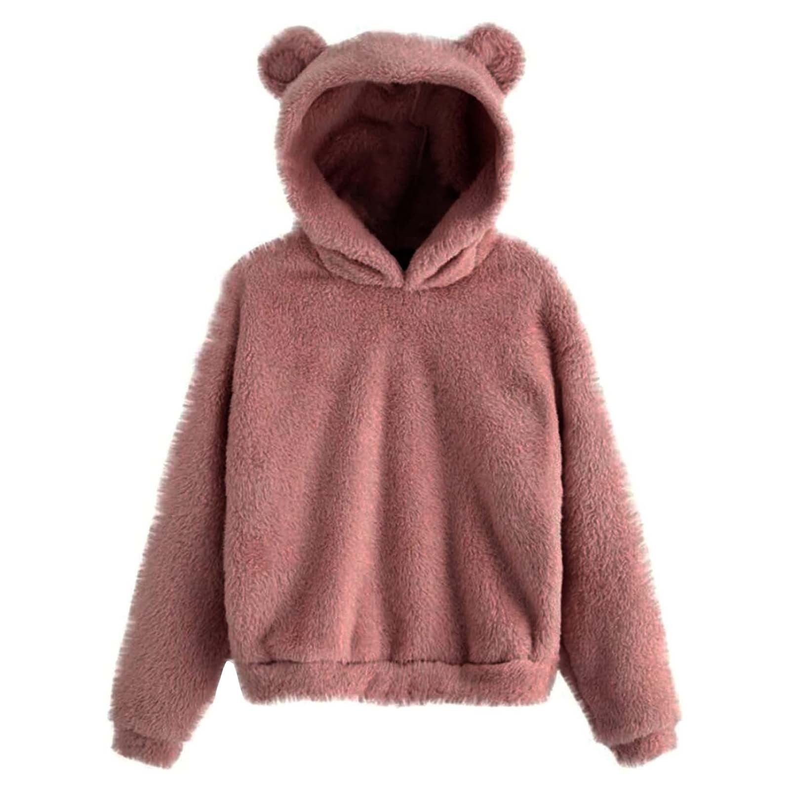 Annhoo Fleece Hoodies for Women Winter Comfy Long Sleeve Fuzzy Sweatshirt Plus Size Cute Bear ...