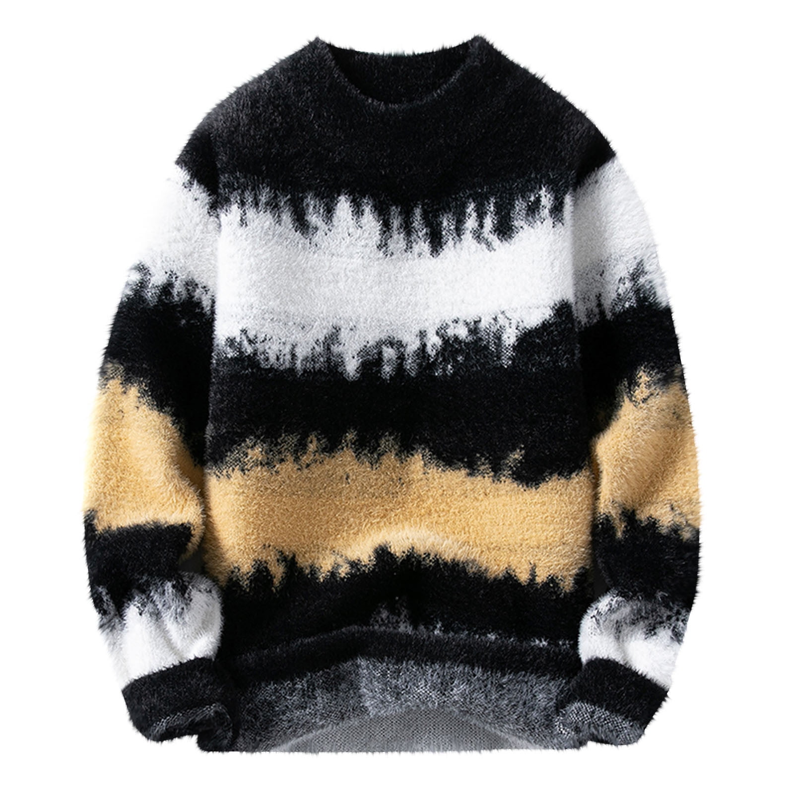 Annhoo Fleece Sweaters for Men Long Sleeve Color Block Crew Neck Knit ...