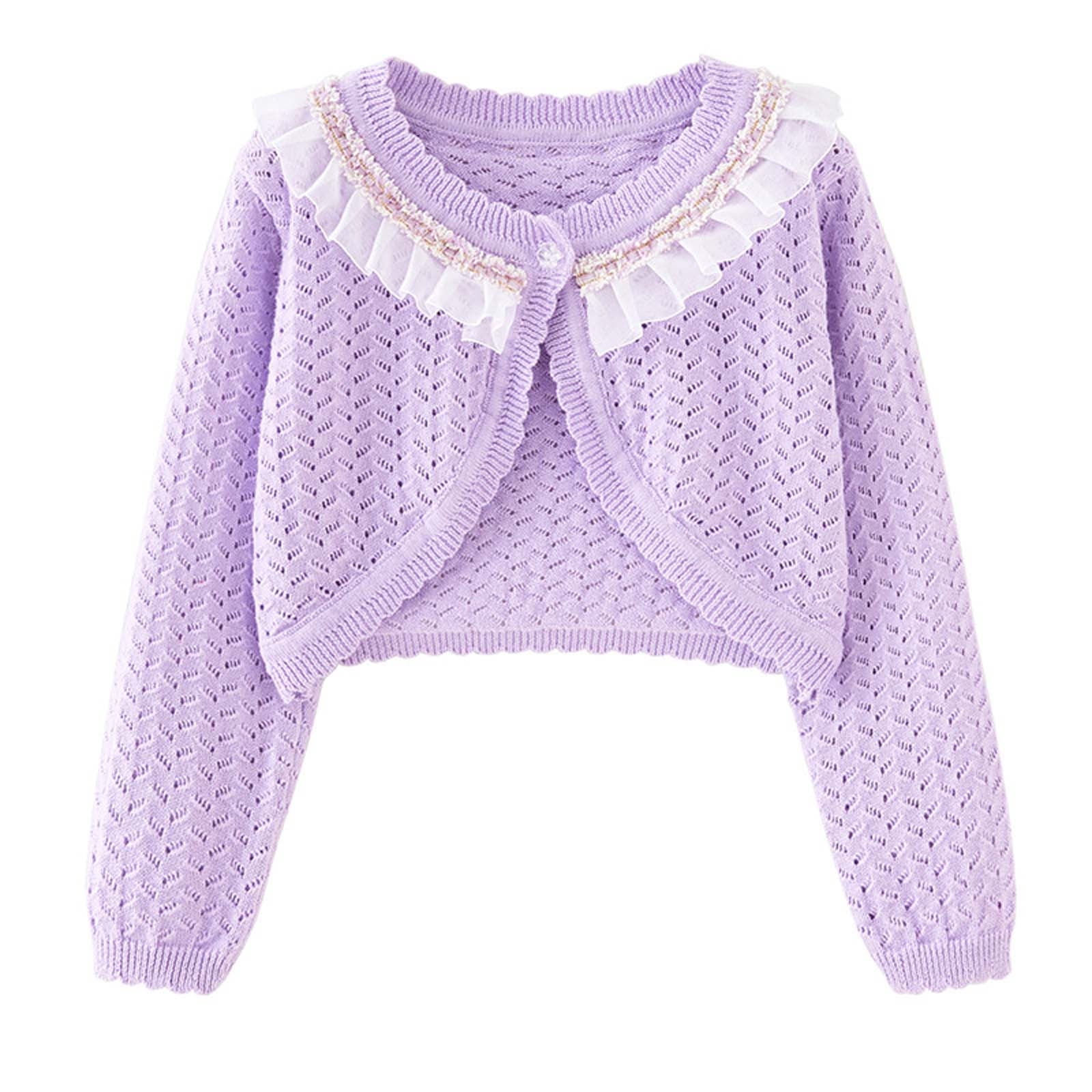 Annhoo Girl's Crop Cardigans Fashion Frill Trim Button Front Knitted ...