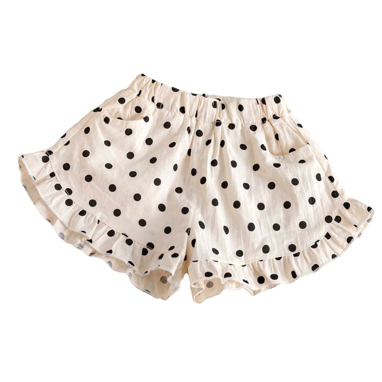 Annhoo Girl's Summer Casual Shorts Cotton Polka Dot Ruffle Elastic ...