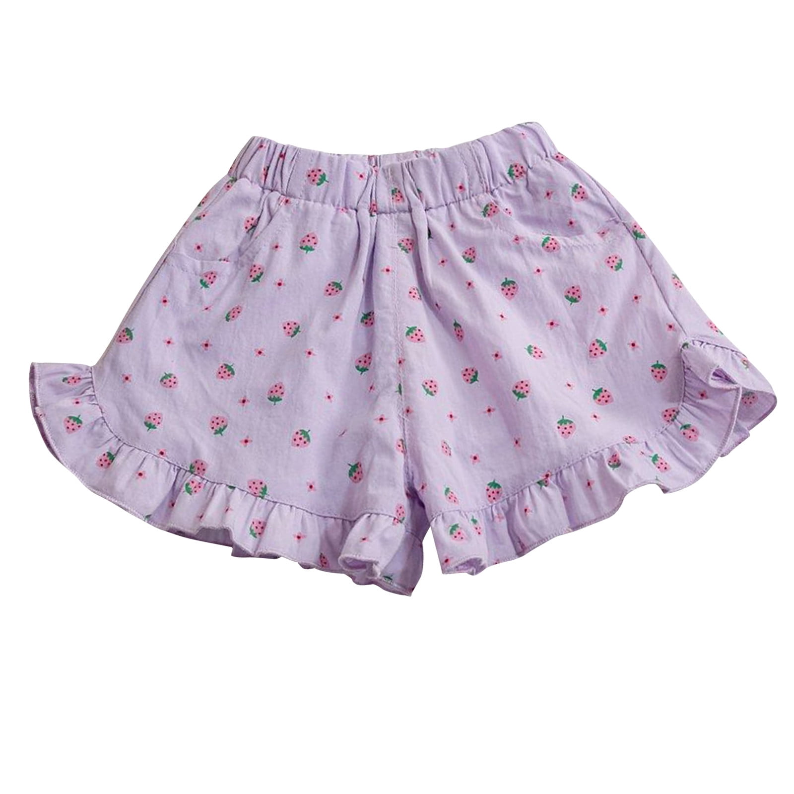 Annhoo Girl's Summer Cute Cotton Shorts Strawberry Printed Elastic ...