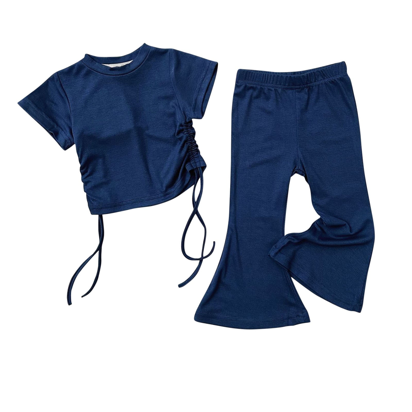 Annhoo Girls 2 Piece Outfits Summer Short Sleeve Side Drawstring ...