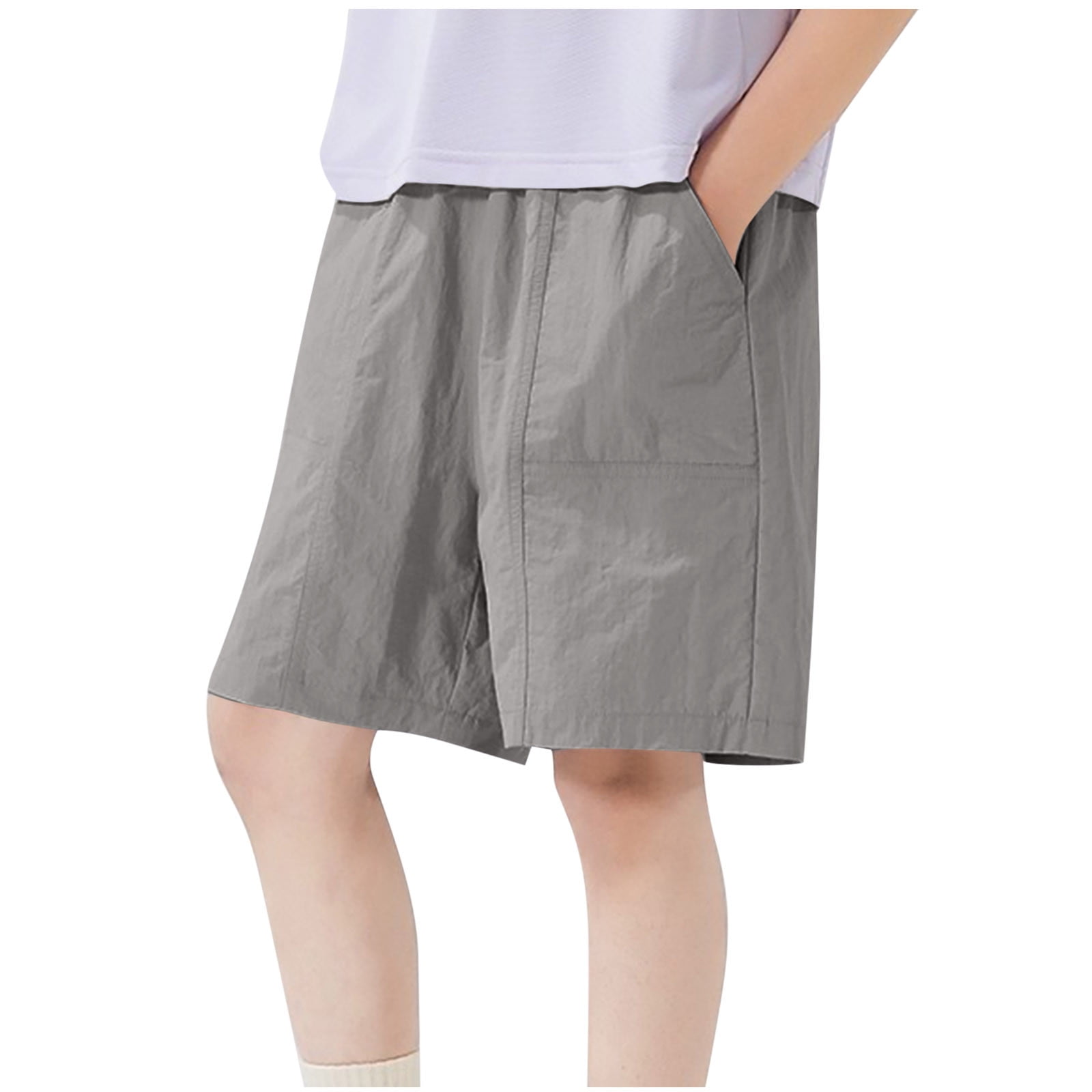 Annhoo Girls Cargo Shorts Summer Solid Color Elastic Waisted Five ...