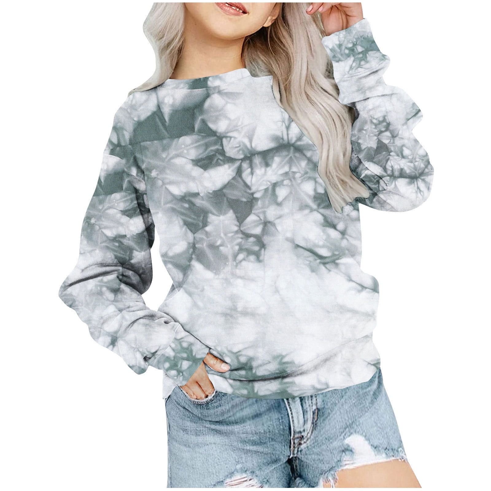 Annhoo Girls Fall Crewneck Sweatshirt Trendy Tie Dye Long Sleeve ...