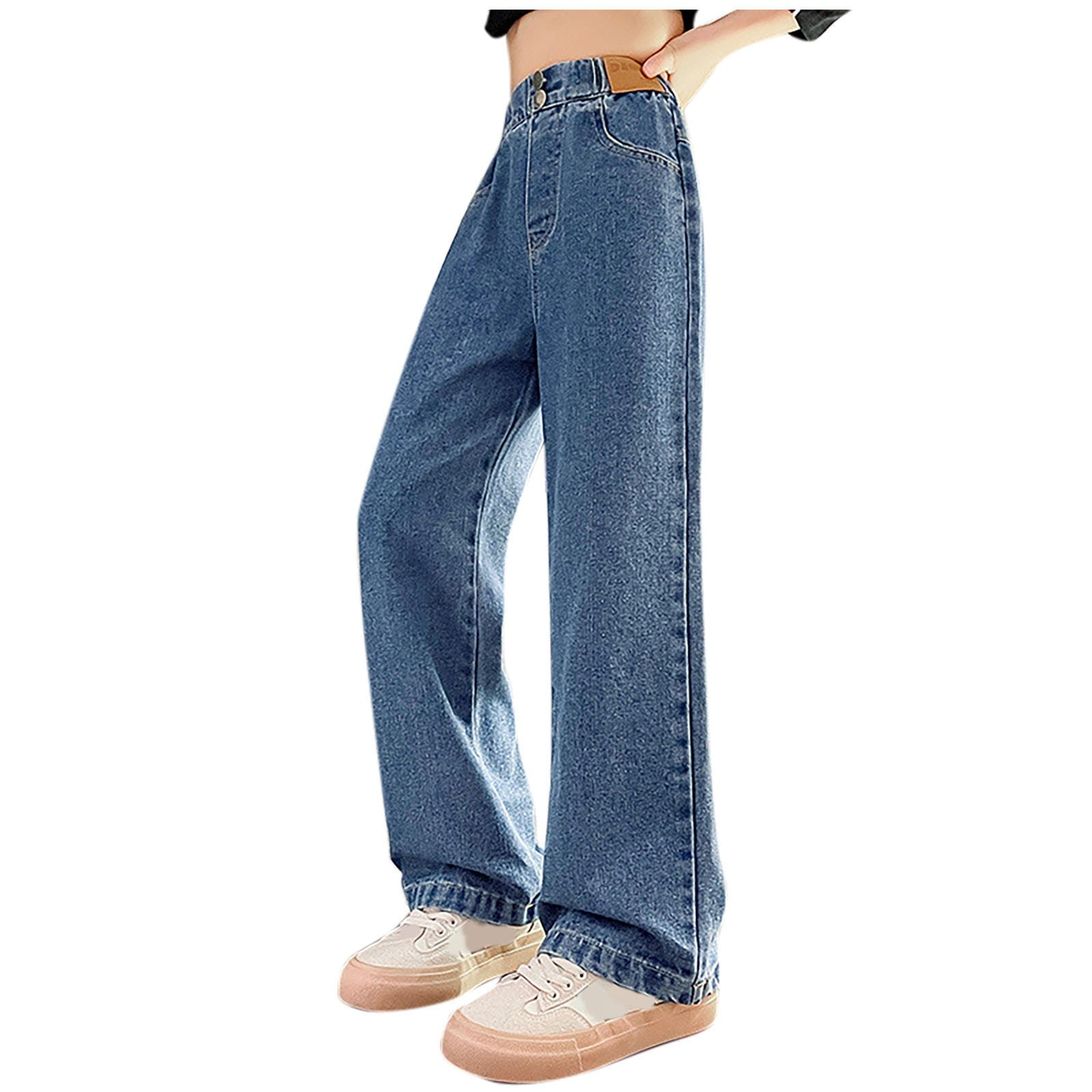 Annhoo Girls Fleece Lined Jeans Winter Warm High Waisted Wide Leg Pants ...