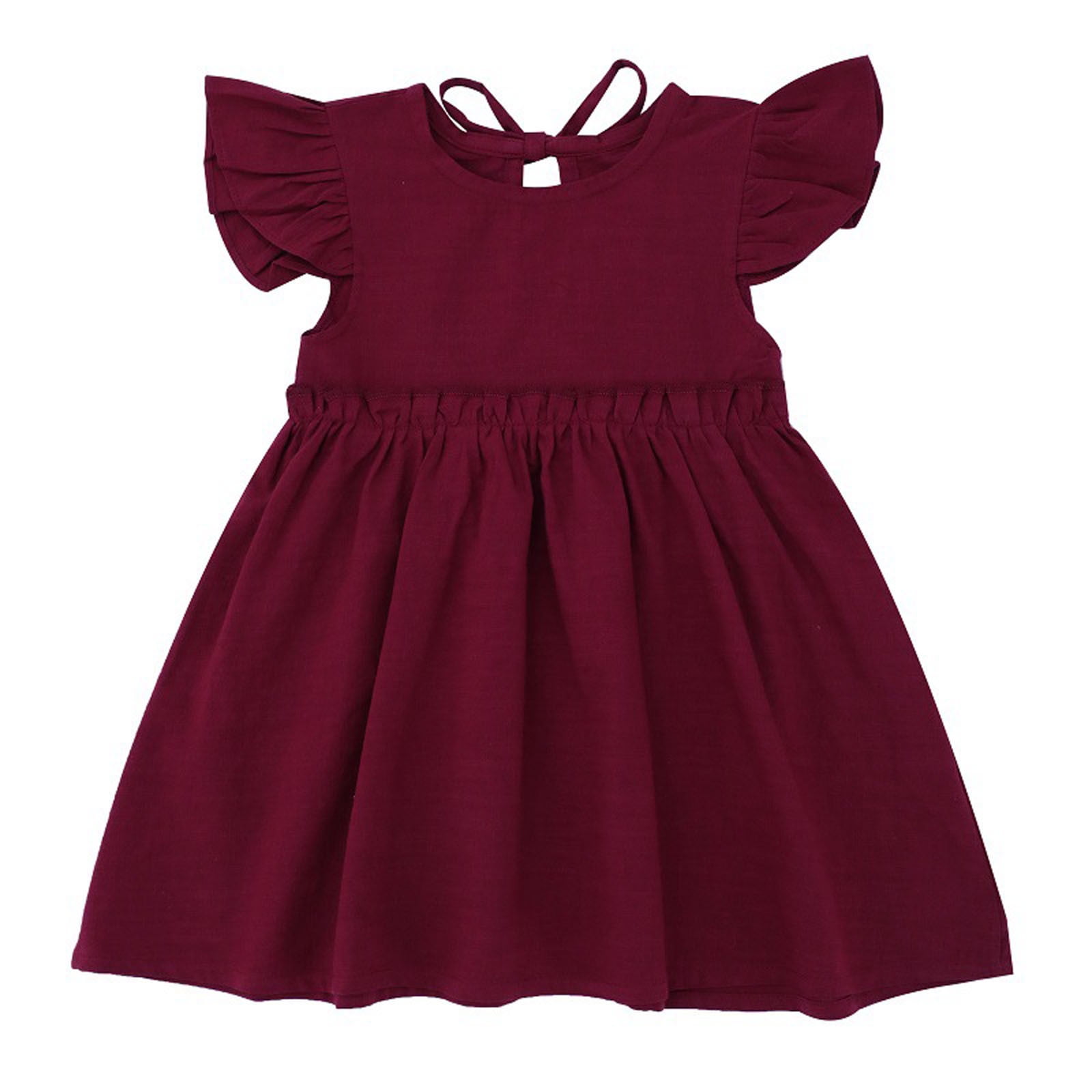 Annhoo Girls Summer Dresses Crew Neck Ruffle Sleeve Tie Back Sundresses ...