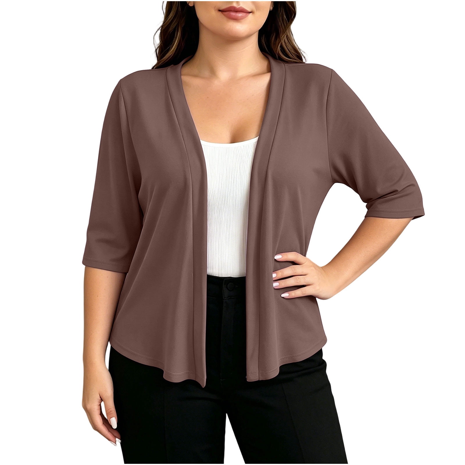 Annhoo Half Sleeve Open Front Cardigan for Women Summer Soft Solid ...