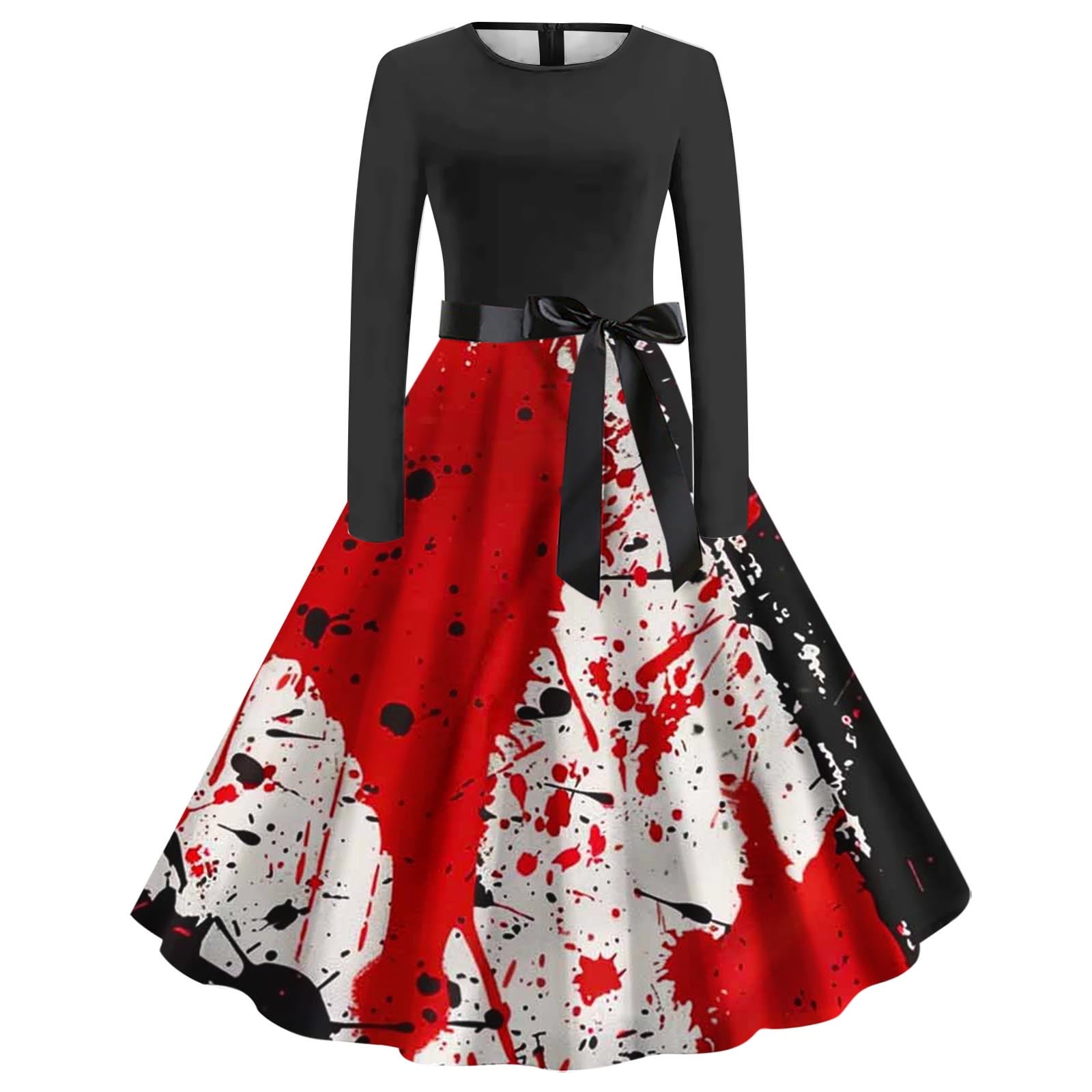 Annhoo Halloween Retro Dresses for Women Bloody Printed Long Sleeve ...