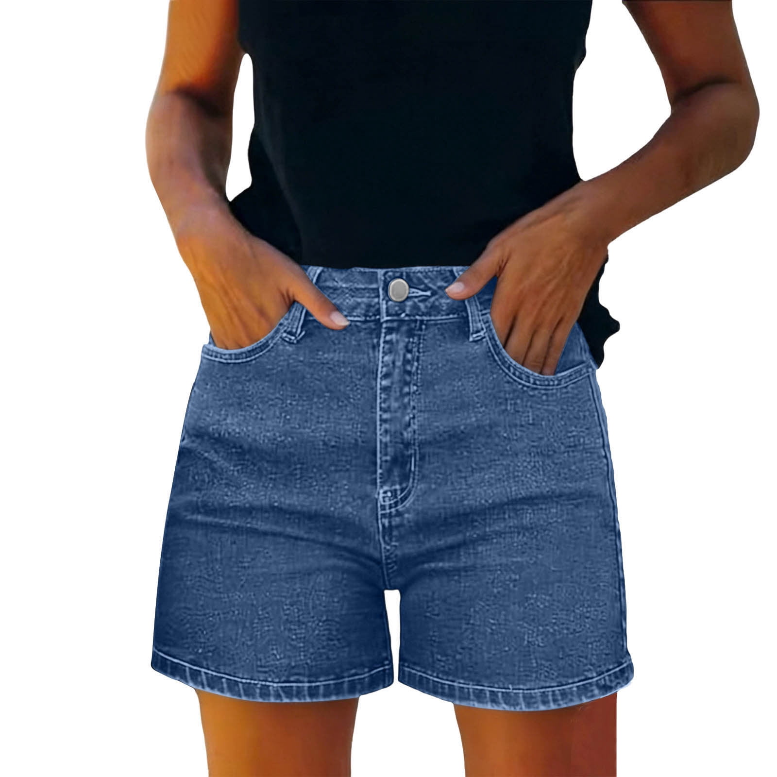Annhoo Jean Shorts for Women Fashion Stretchy Mid High-Waisted Pockets ...