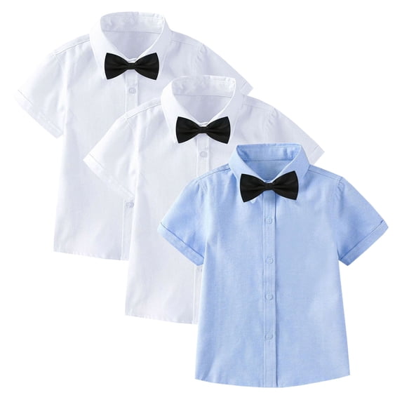 Annhoo Kids Button Down Shirts Boys 3 Pack Short Sleeve Collared Neck ...