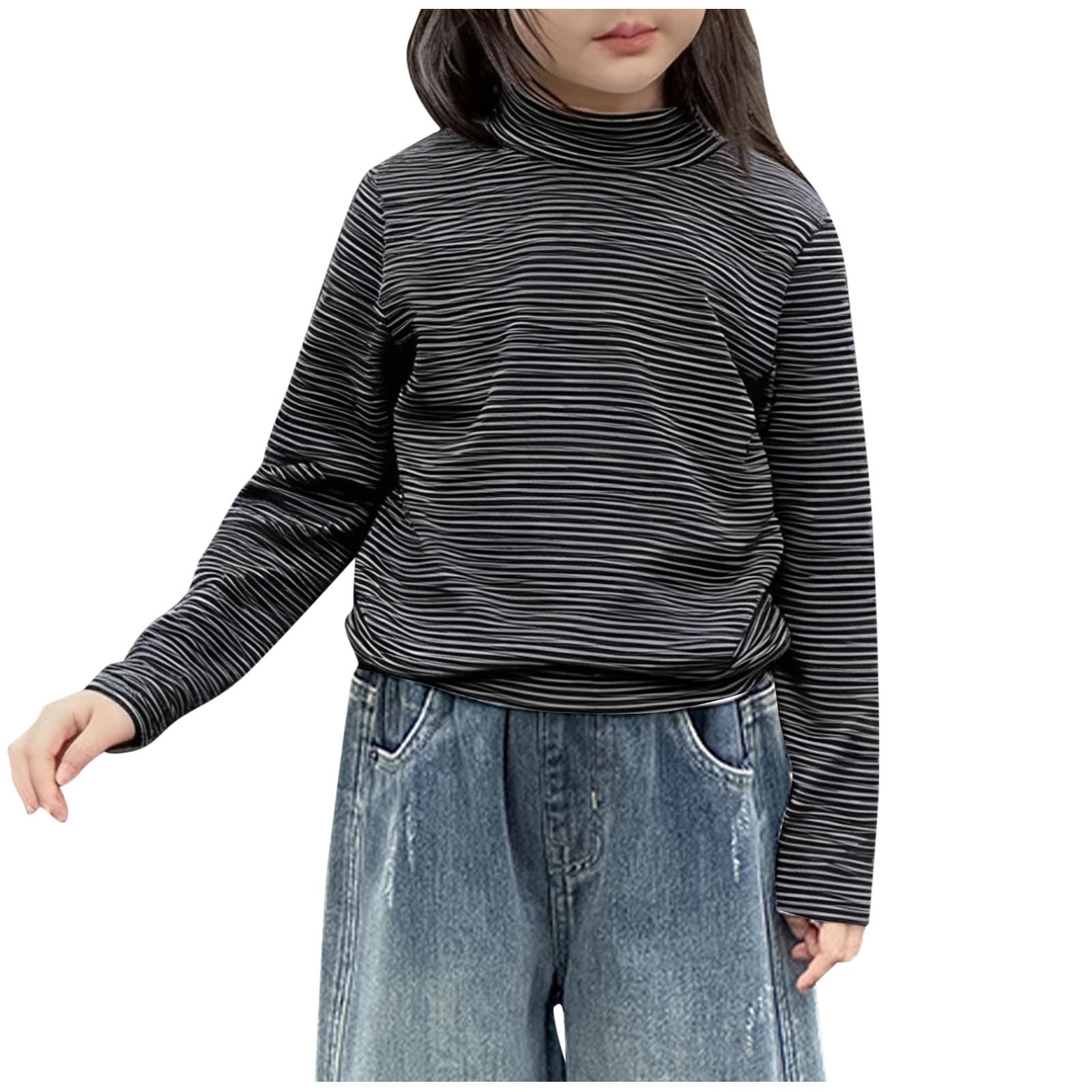 Annhoo Kids Casual Tops Long Sleeve Mock Neck Stripe Comfortable ...