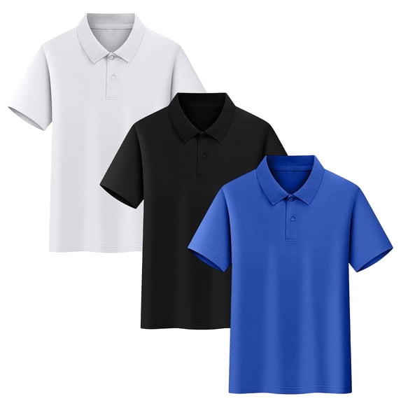 Annhoo Kids Uniform Shirts 3 Pack Formal Short Sleeve Button Decor ...