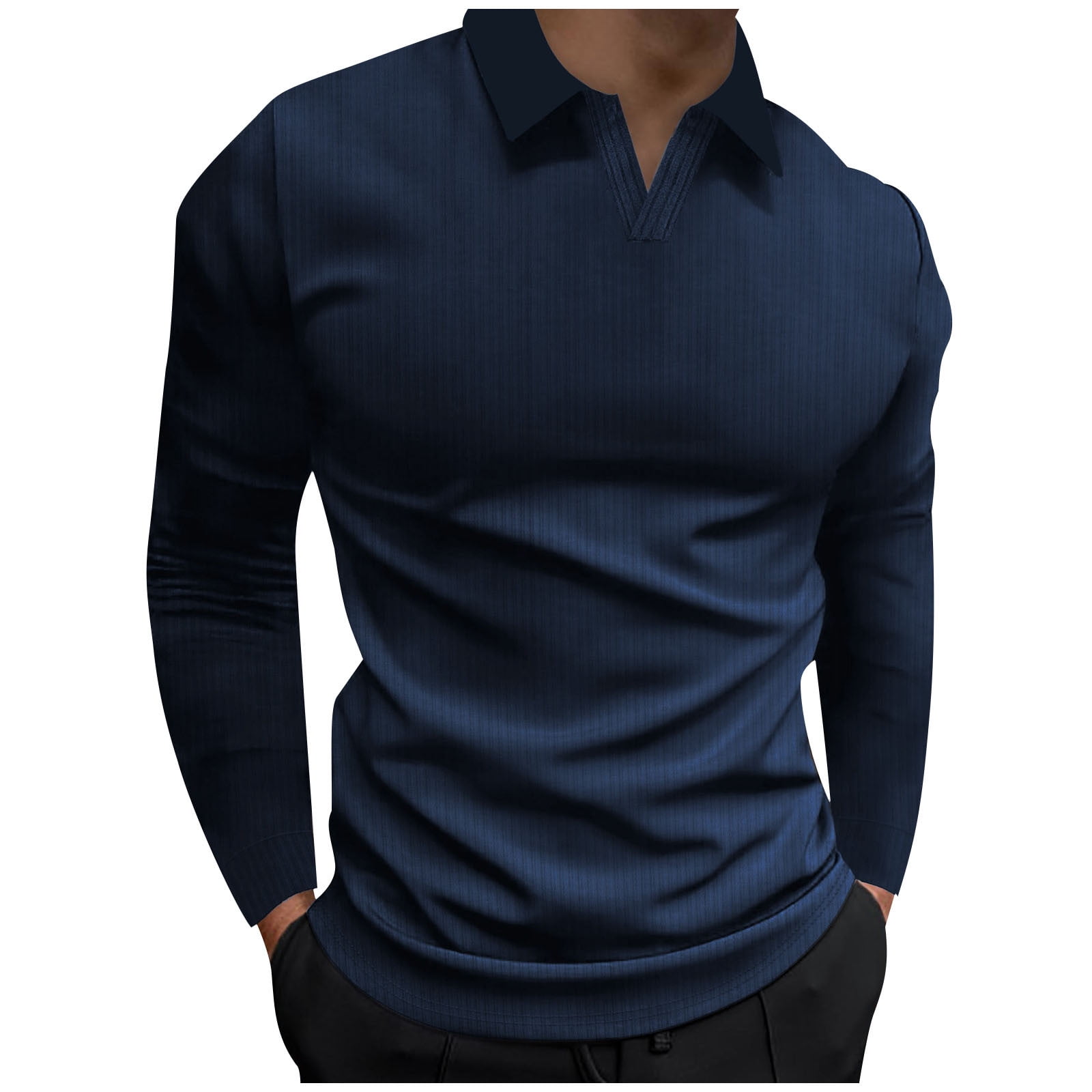 Annhoo Knit Shirts for Men Collared Striped Long Sleeve Solid Color ...