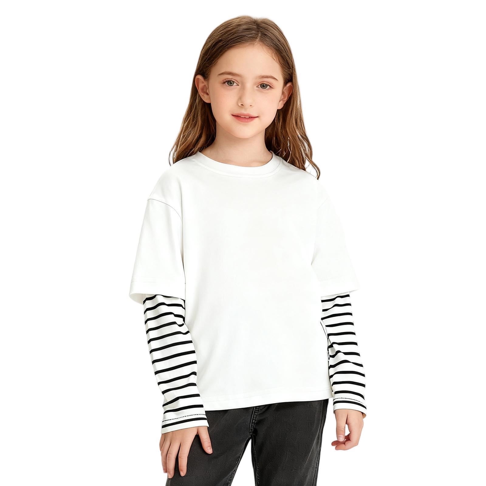 Annhoo Little Girls Boys Tops Block Color Stripe Crewneck Long Sleeve ...