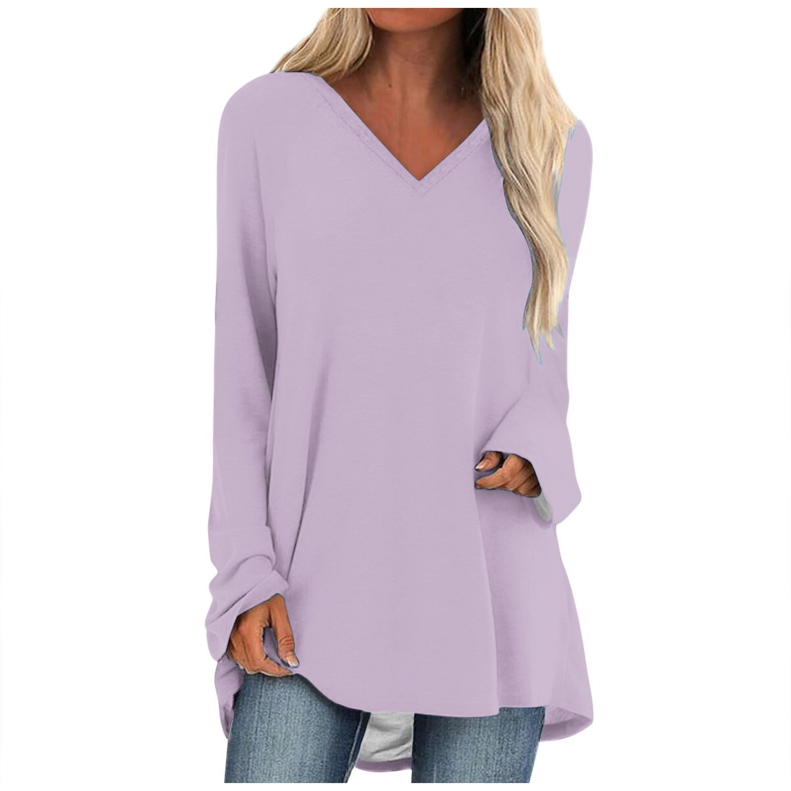 Annhoo Long Sleeve Tops for Women Plus Size V Neck Dressy Shirts Fall ...
