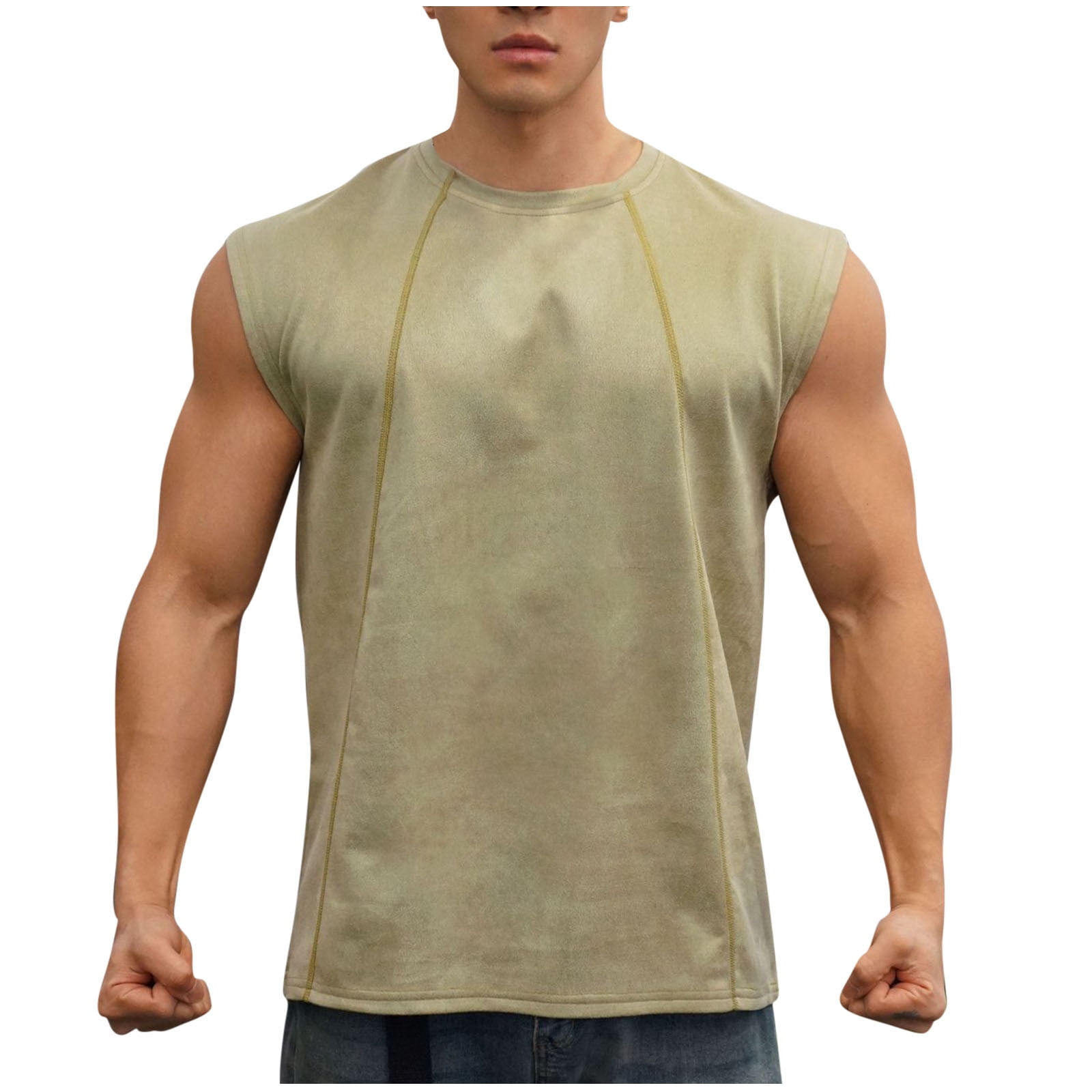 Annhoo Men's Sports Tank Tops Summer Crew Neck Sleeveless Solid Color T ...