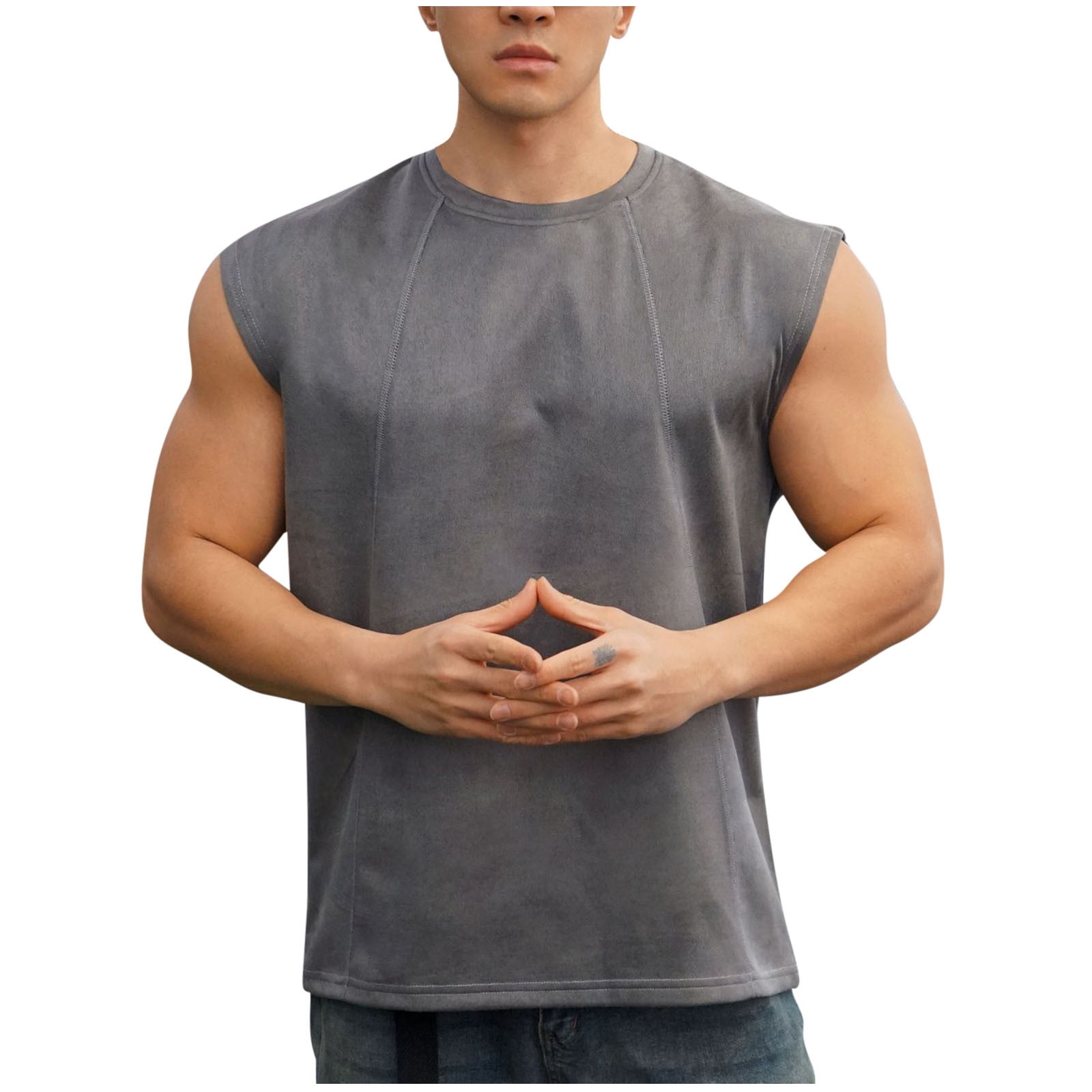 Annhoo Men's Sports Tank Tops Summer Crew Neck Sleeveless Solid Color T ...