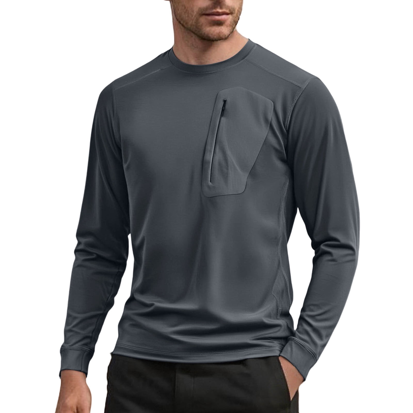Annhoo Mens Quick Dry Tops Long Sleeve Crew Neck Solid Color Casual ...
