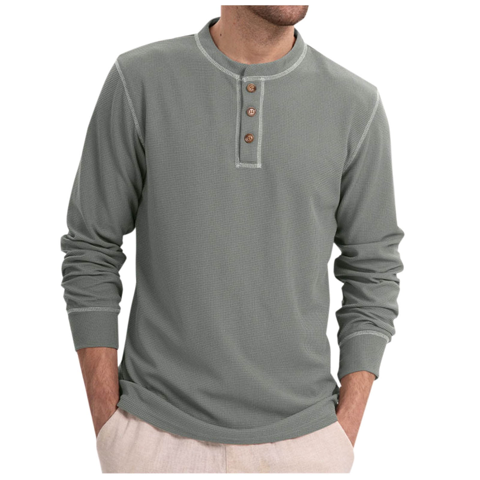 Annhoo Mens Trendy Pullover Striped Long Sleeve Button Crew Neck Knit ...