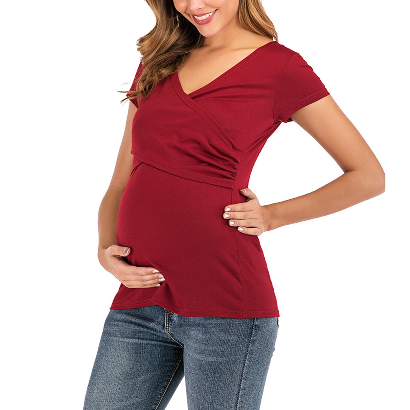 Annhoo Nursing Women's Pregnant Blouses V-Neck Casual Short Sleeve ...