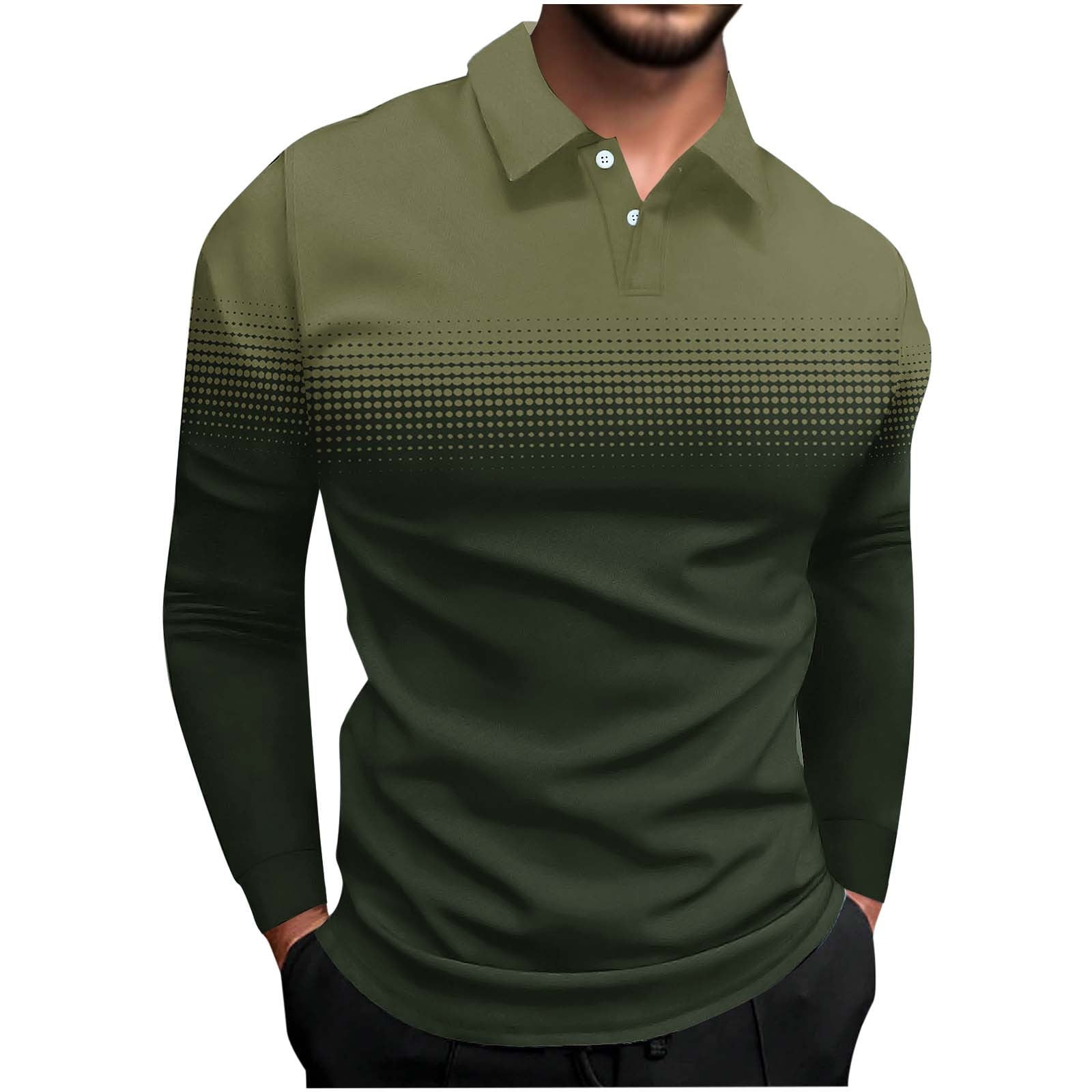 Annhoo Plus Size Blouse for Men Gradient Color Long Sleeve Collared ...