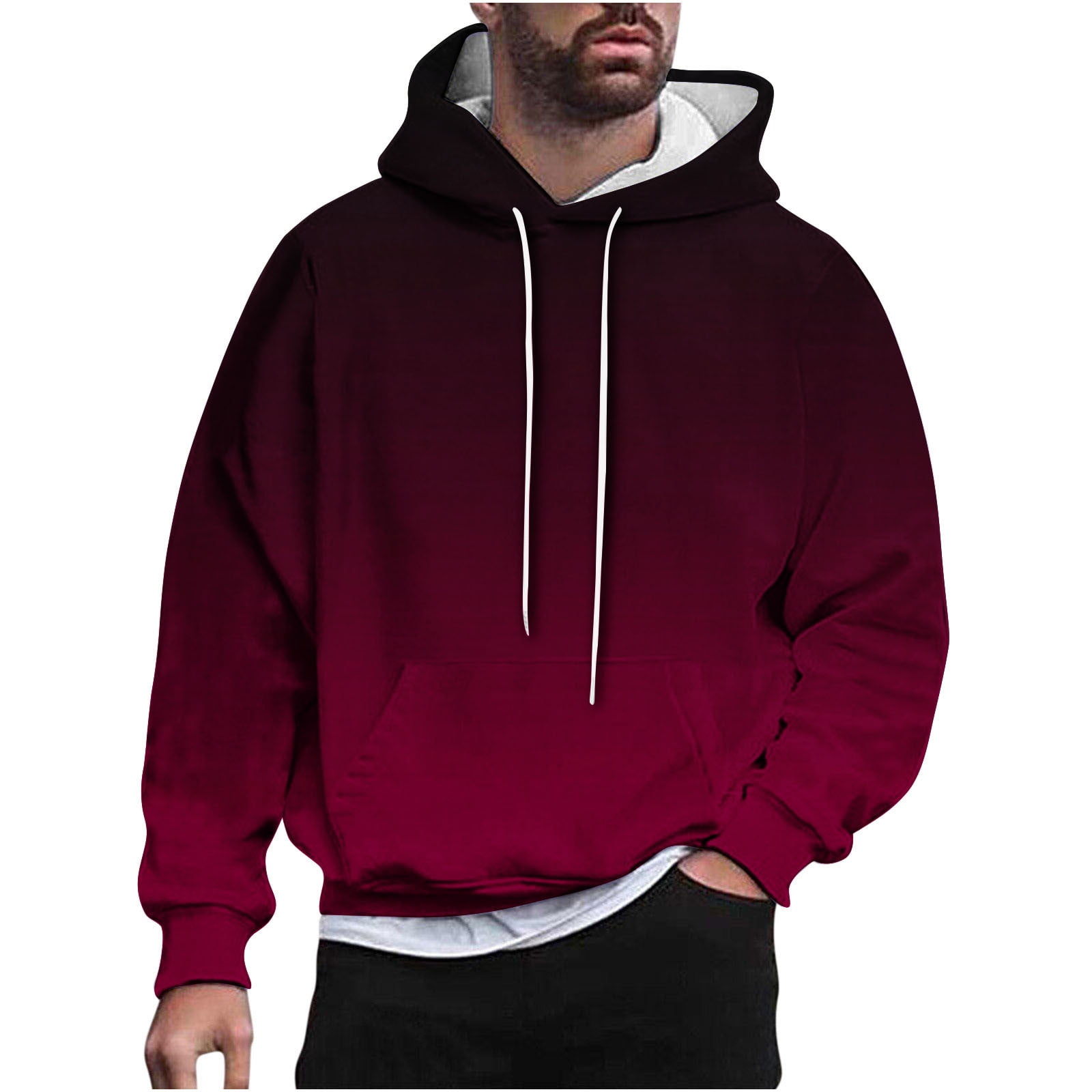 Annhoo Plus Size Men Casual Hoodies Oversized Gradient Long Sleeve Pullover Trendy Drawstring ...