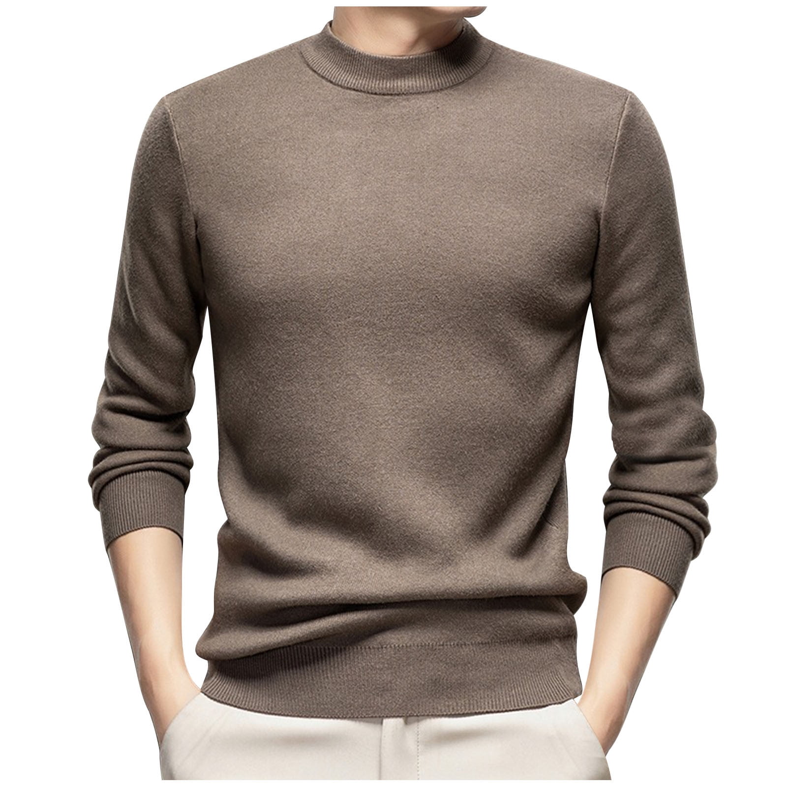 Annhoo Plus Size Mens Fleece Sweaters Crew Neck Long Sleeve Knit Shirts ...