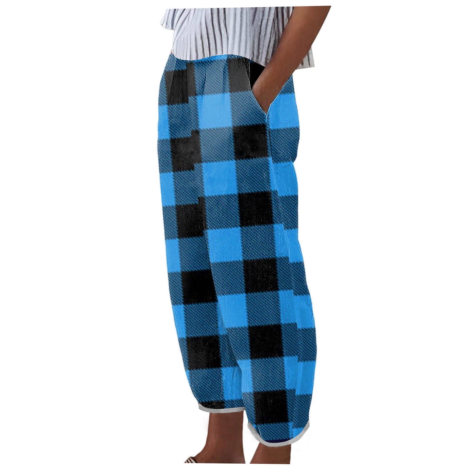 Annhoo Plus Size Pants for Women Classic Plaid Print Fall Elastic High ...