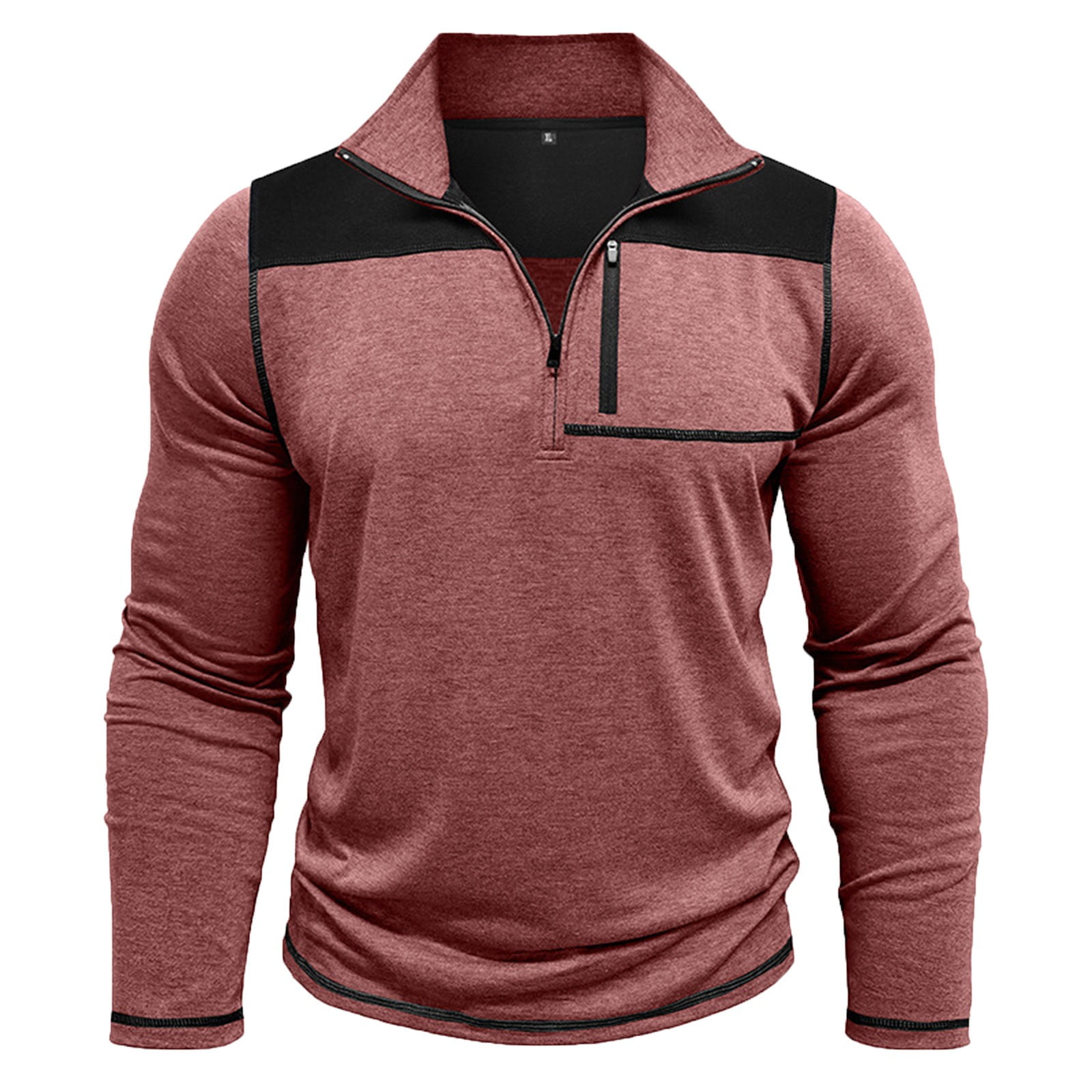 Annhoo Quarter Zip Blouse for Men Business Stand Collar Long Sleeve ...