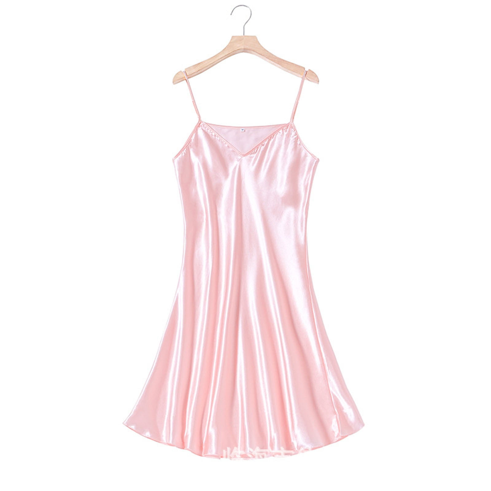 Annhoo Women's Satin Nightgown Sleeveless V Neck Spaghetti Strap Mini ...