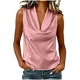 Annhoo Satin Tank Shirts for Women Cowl-Neck Sleeveless Blouse Fashion ...