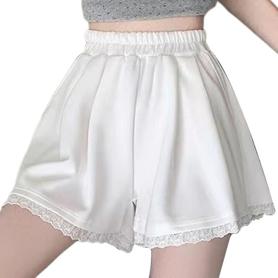 Annhoo Shorts for Women Wide Leg Lace Decor Block Color High Waist ...