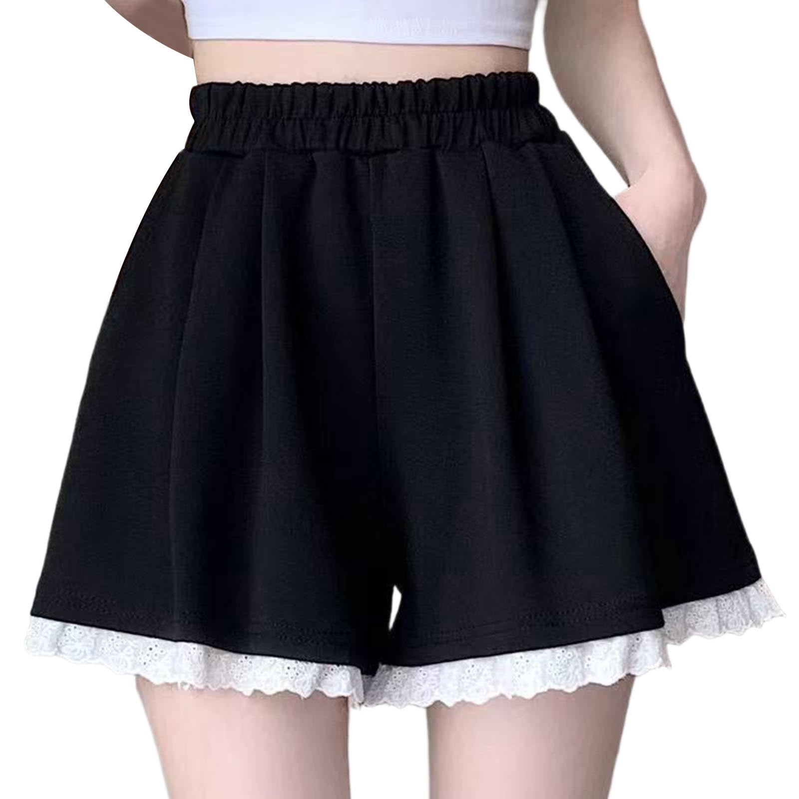 Annhoo Shorts for Women Wide Leg Lace Decor Block Color High Waist ...