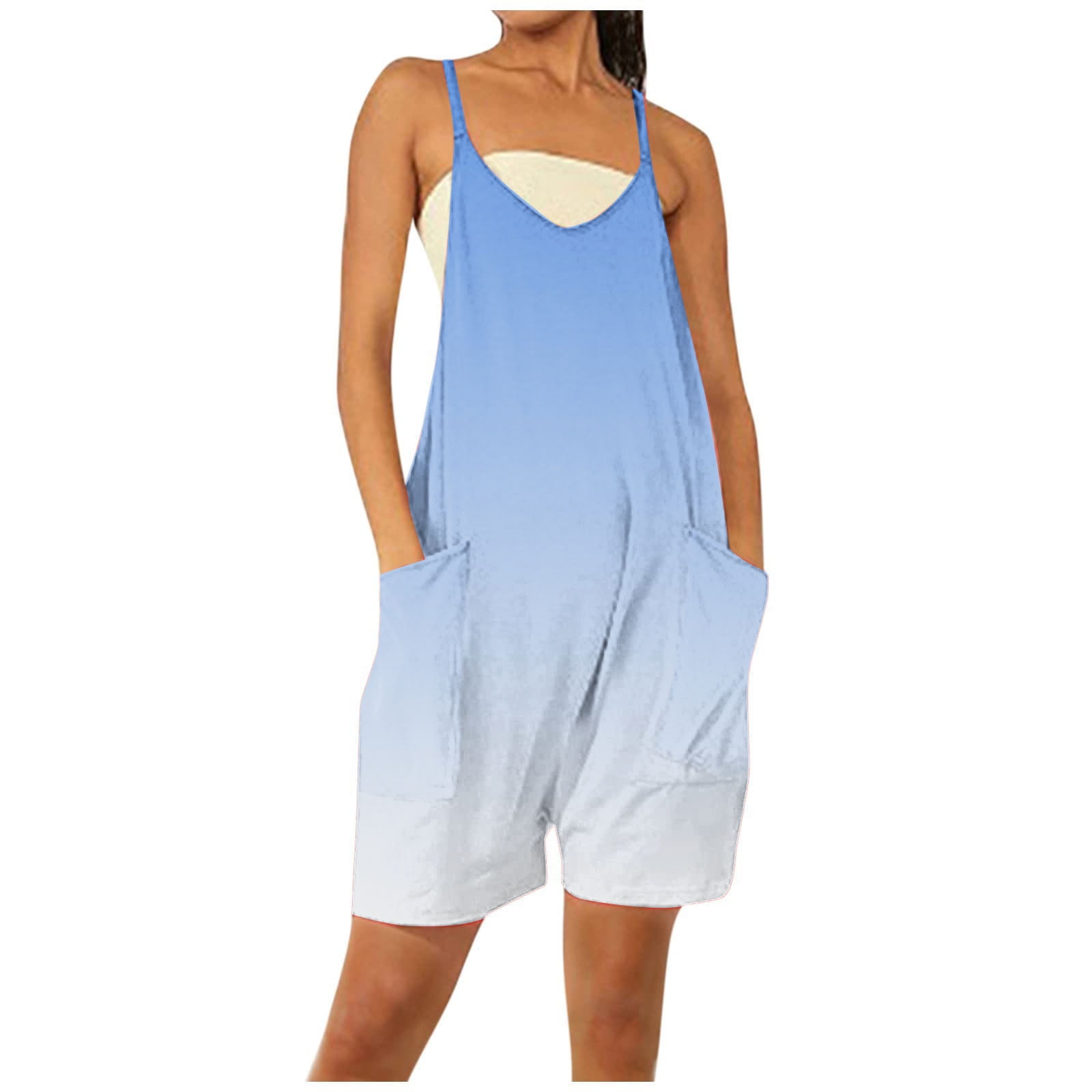 Annhoo Sleeveless Rompers for Women Summer V Neck Spaghetti Strap Short ...