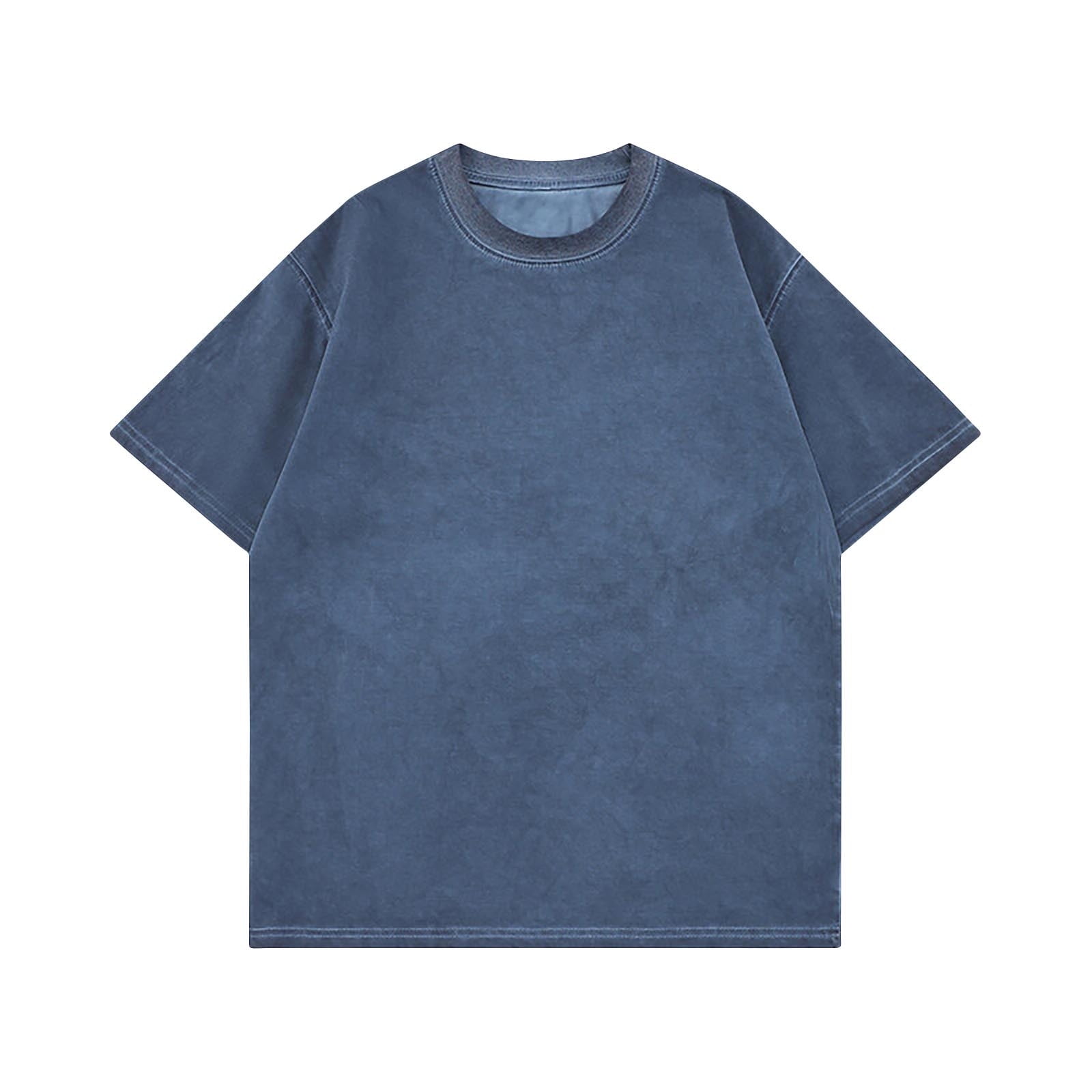 Annhoo Solid Color Tops for Men Cotton Round Neck Short Sleeve Vintage ...