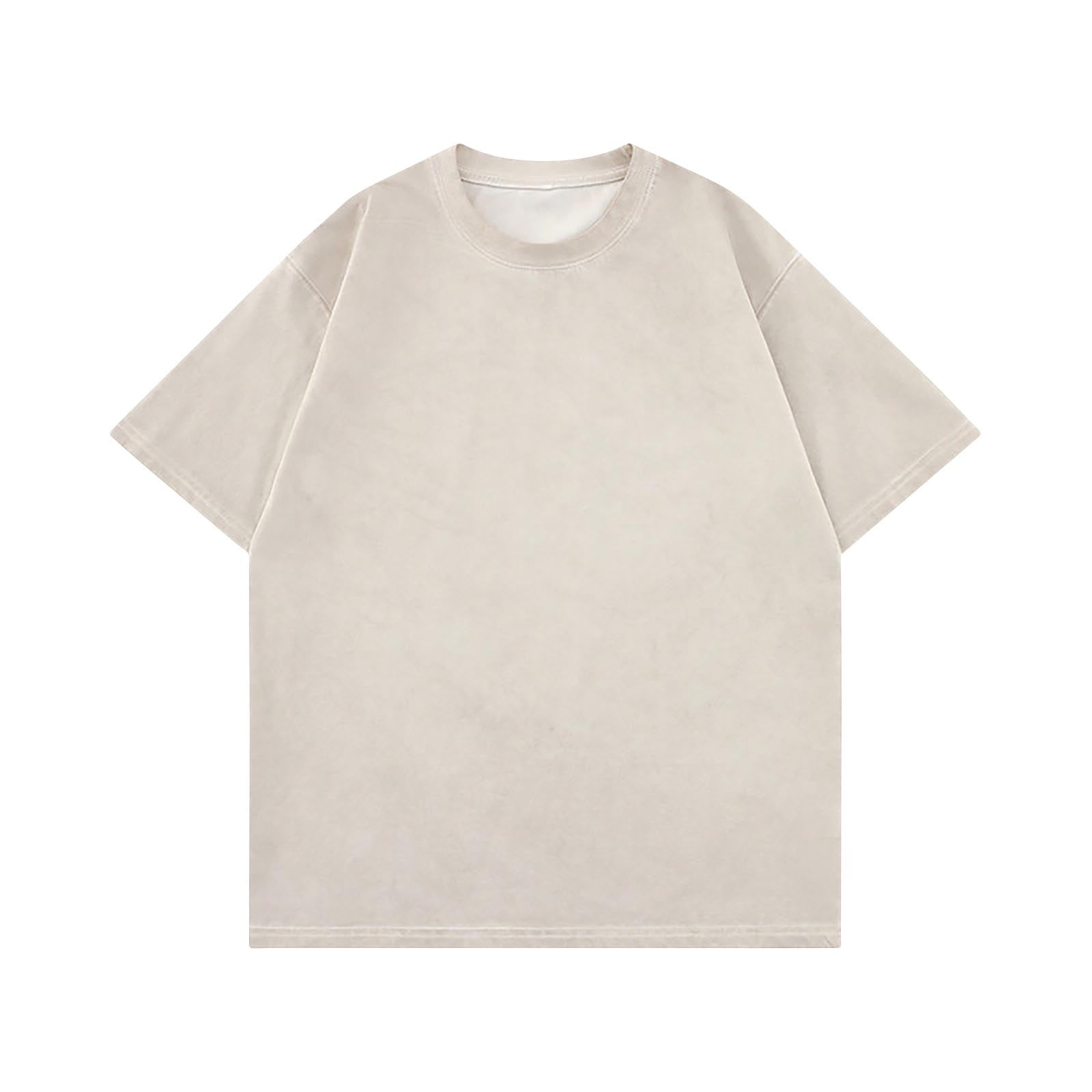 Annhoo Solid Color Tops for Men Cotton Round Neck Short Sleeve Vintage ...