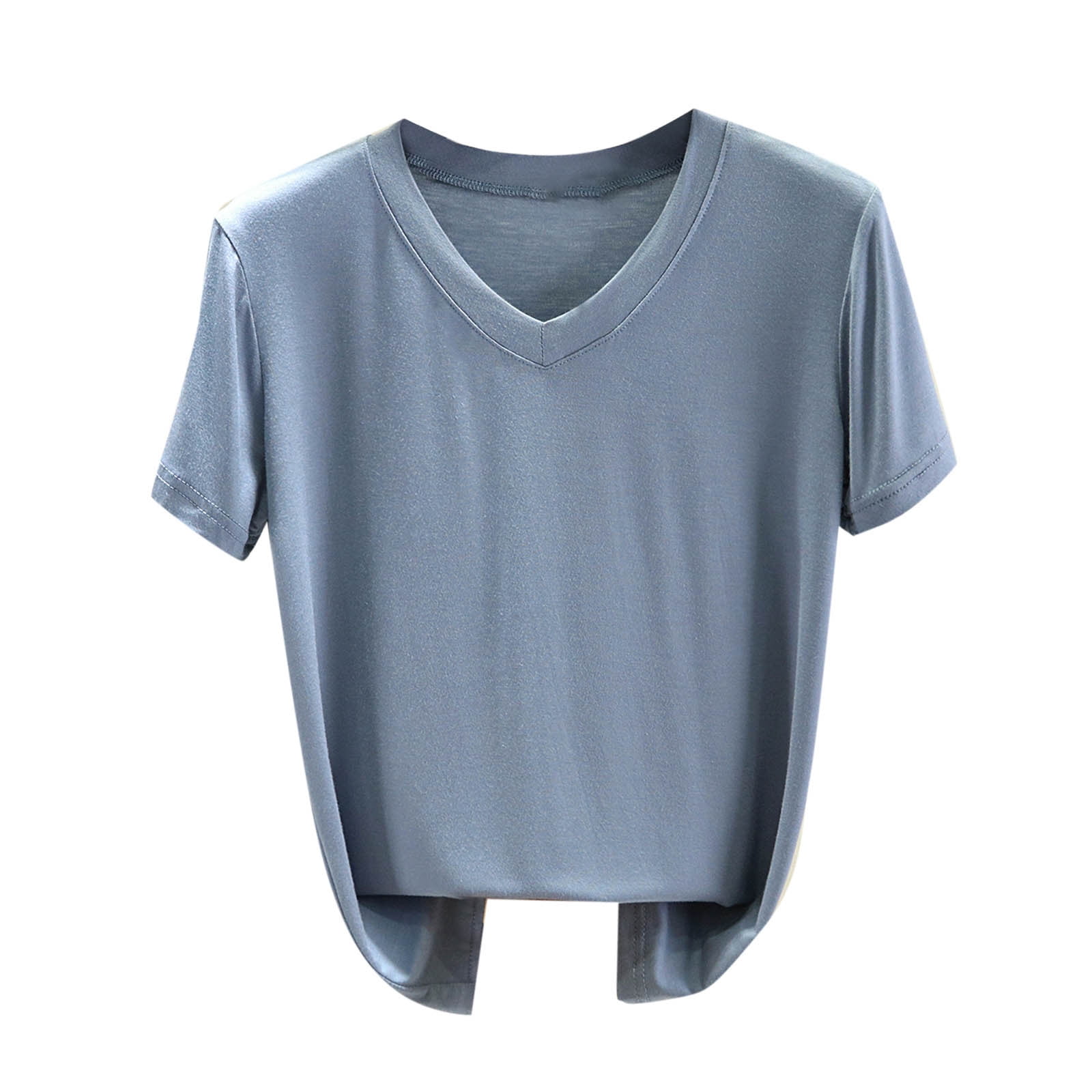 Annhoo Spring Tops for Women Crewneck Solid Color Casual Short Sleeve ...