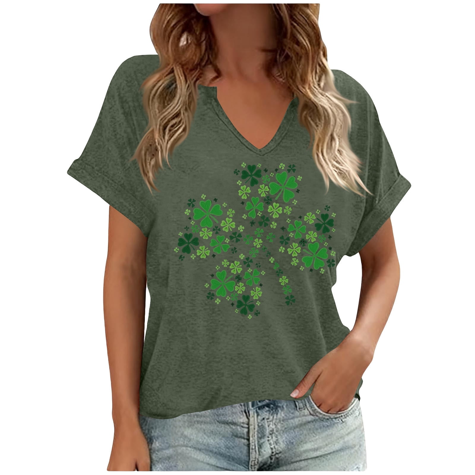 Annhoo St Patricks Day Shirt for Women Shamrock Block Color Print ...