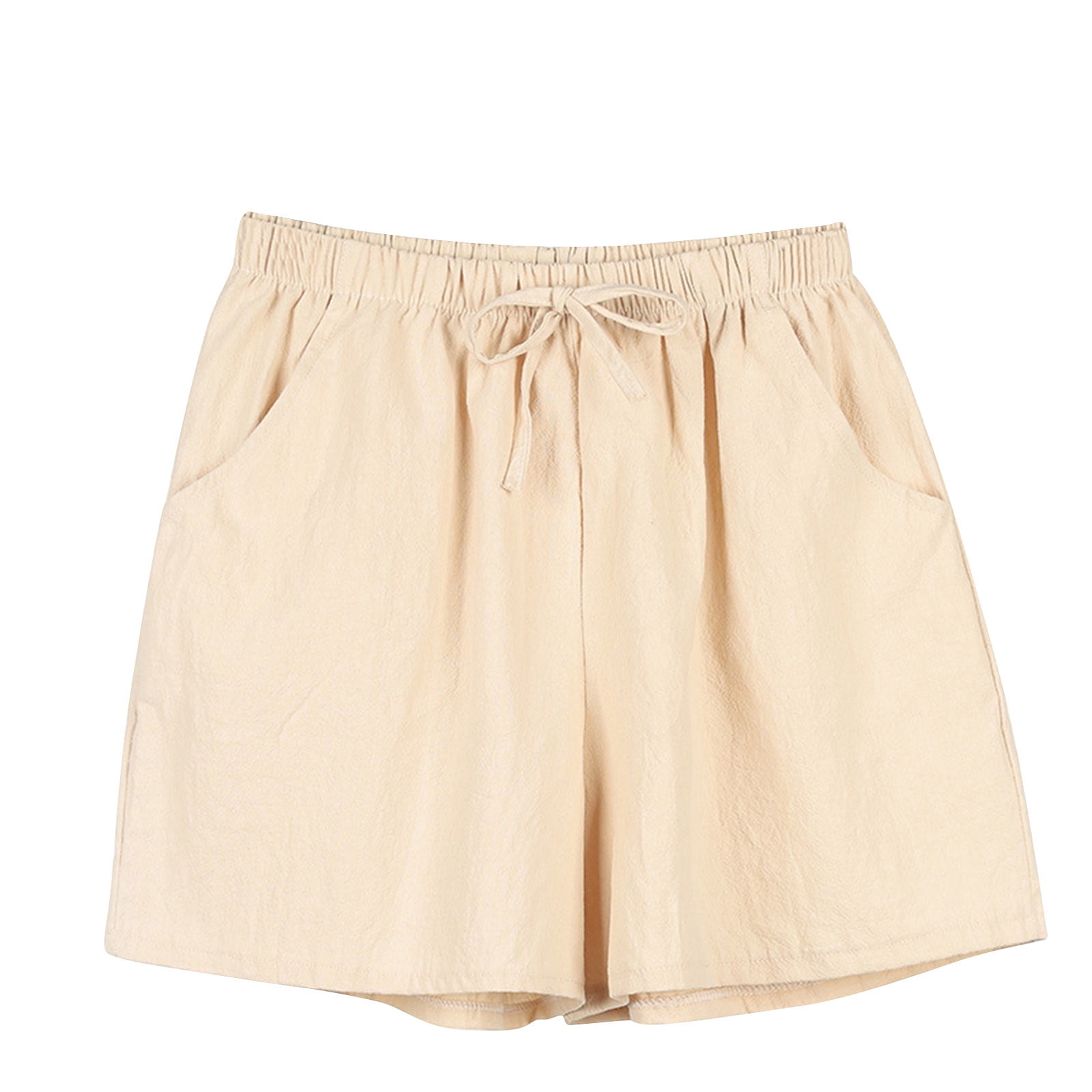 Annhoo Summer Cotton Linen Shorts for Women High Waist Drawstring Wide ...