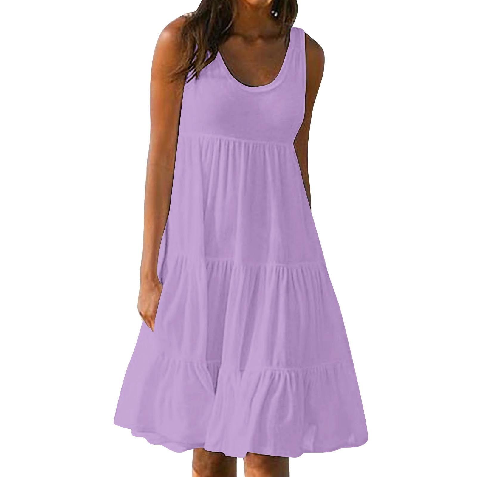 Annhoo Summer Dresses for Women Crew Neck Loose Ruffle Tiered Casual ...