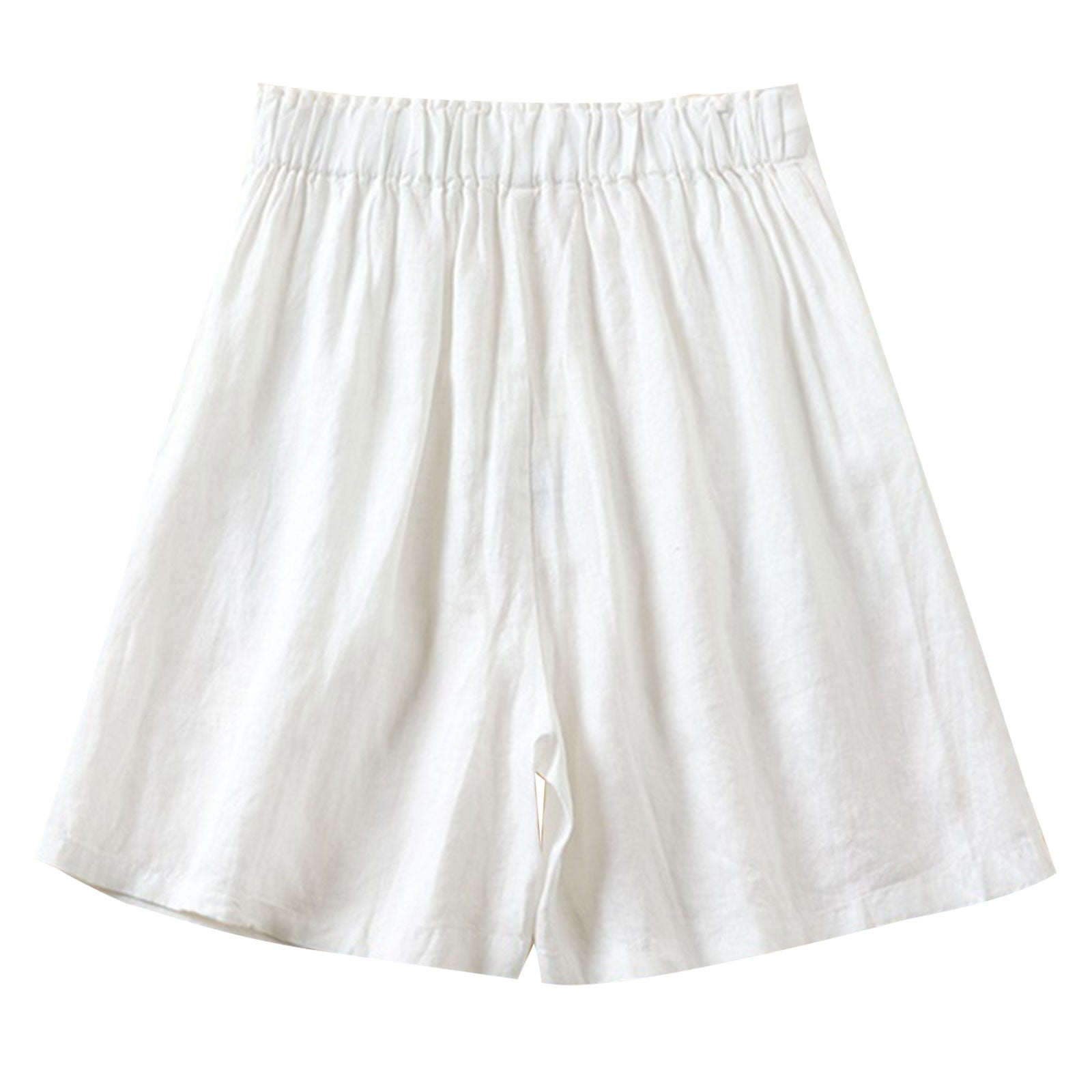 Annhoo Summer Plus Size Cotton Linen Shorts for Womens Tie Button High ...