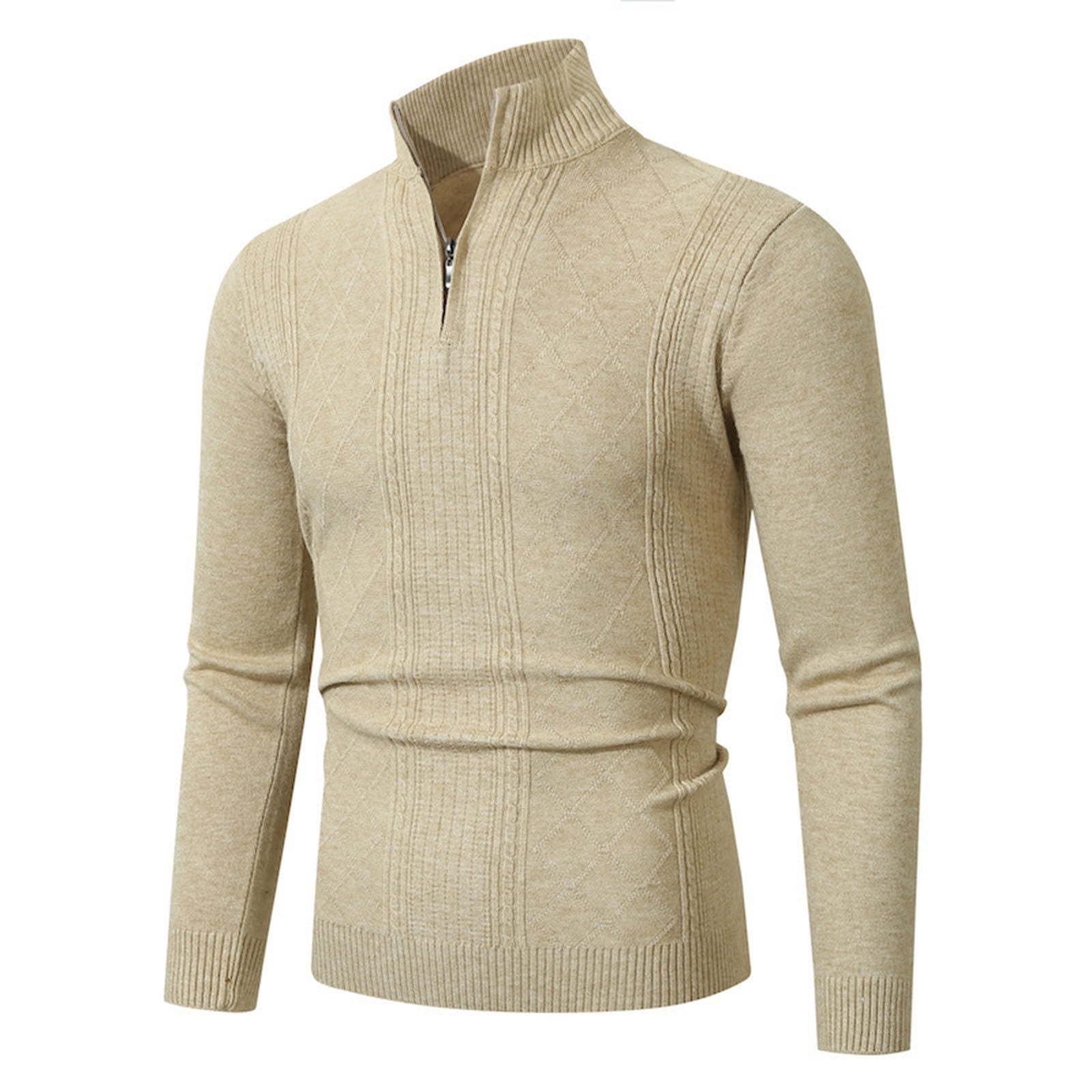 Annhoo Sweaters for Men Long Sleeve Half Zipper Stand Collar Knit ...