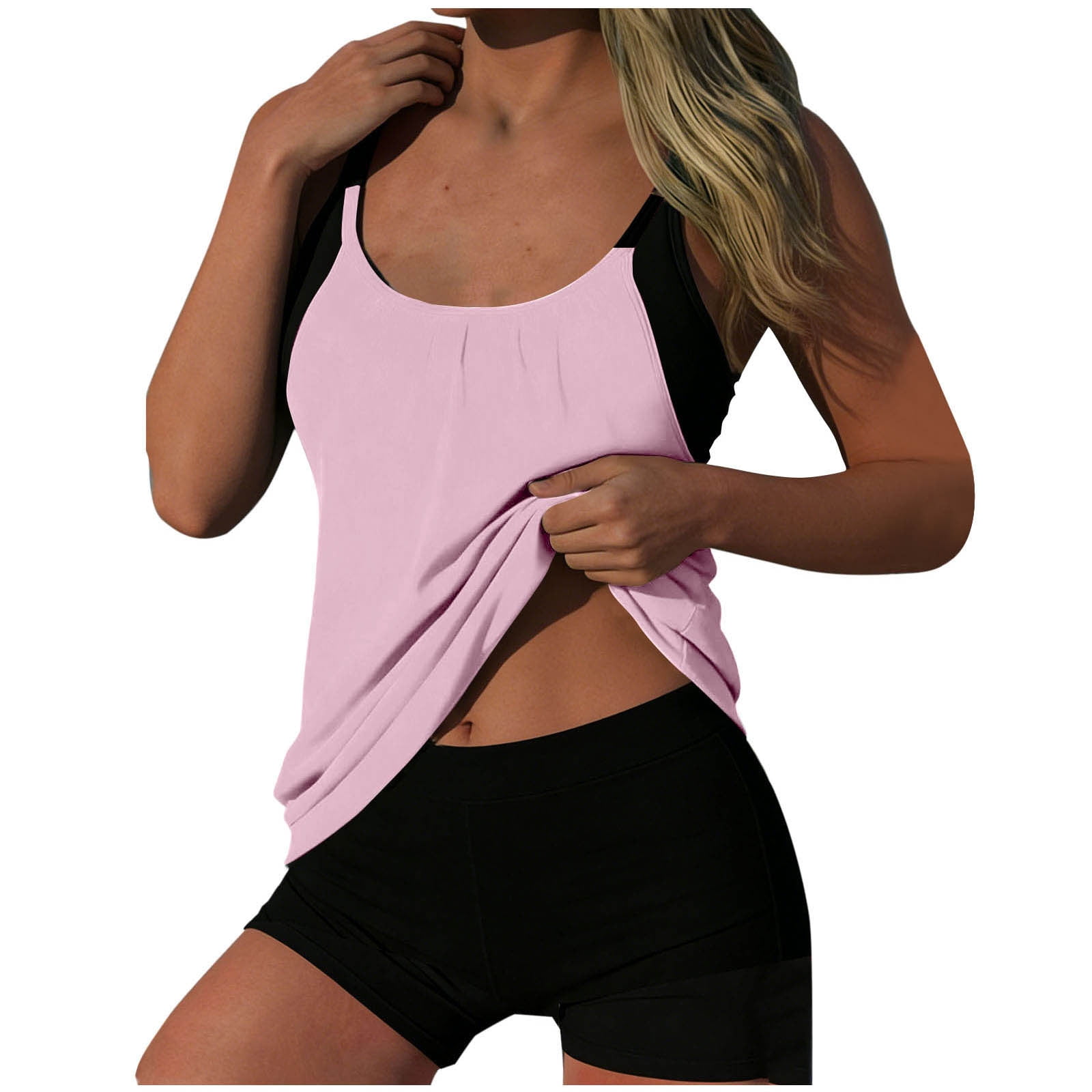 Annhoo Swimsuit for Women Loose Crewneck Block Color Pleated High Waist ...