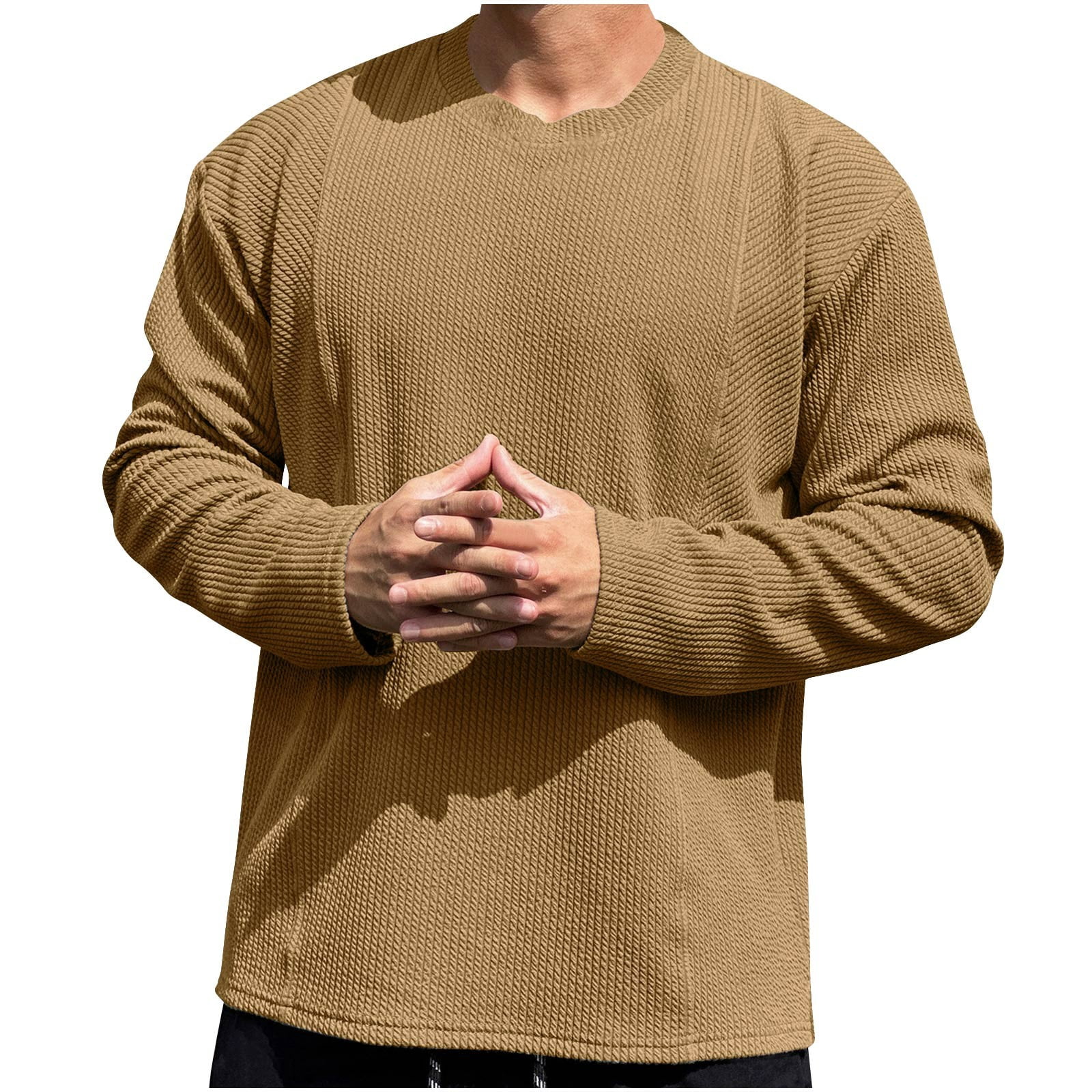 Annhoo T-Shirts for Men Fall Crew Neck Long Sleeve Soft Breathable ...