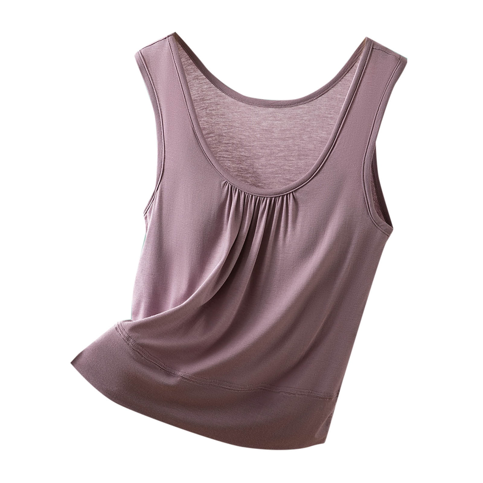 Annhoo Tank Tops with Bra for Women Plus Size Solid Color Crewneck ...