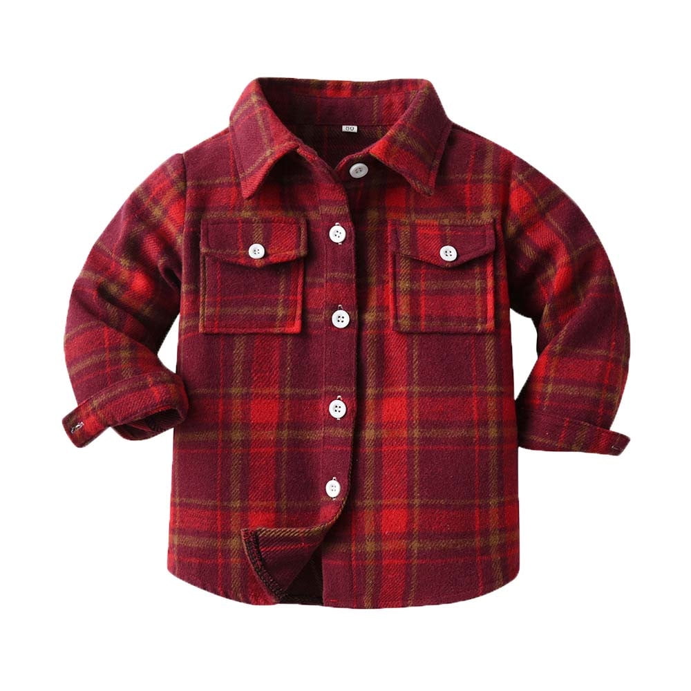 Annhoo Toddler Boys Girls Flannel Shirt Jackets Long Sleeve Lapel Plaid ...