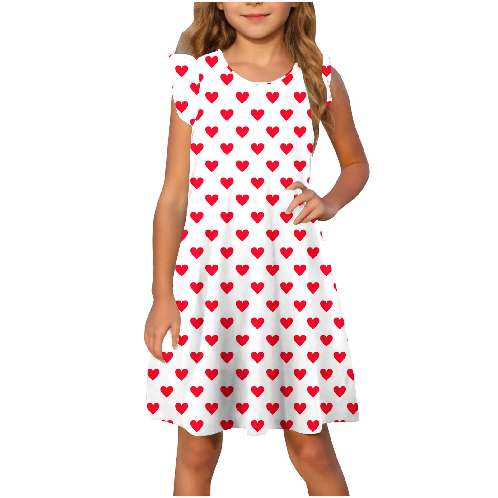Annhoo Toddler Girls Summer Dresses Crew Neck Ruffle Sleeve Love ...