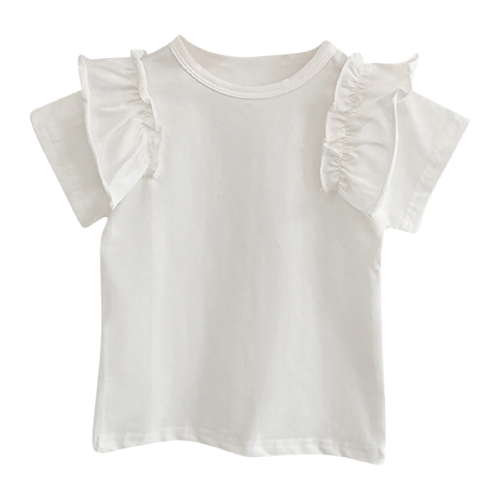 Annhoo Toddler Girls T Shirt Short Sleeve Crewneck Solid Color Ruffled ...