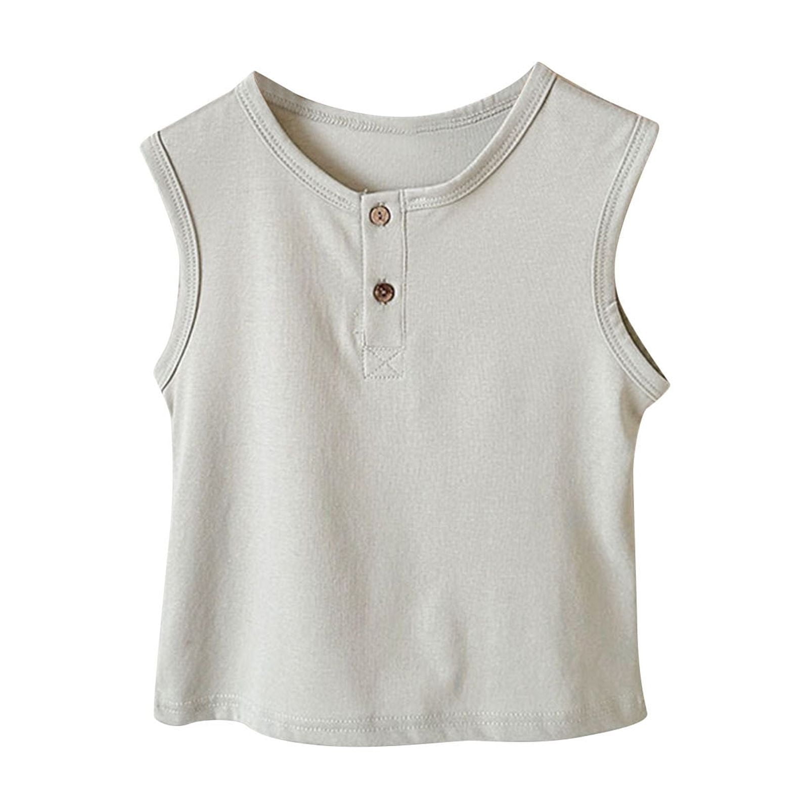 Annhoo Toddler Kids Summer Tank Tops Cotton Crew Neck Button Sleeveless Shirts Cute Solid Girls ...