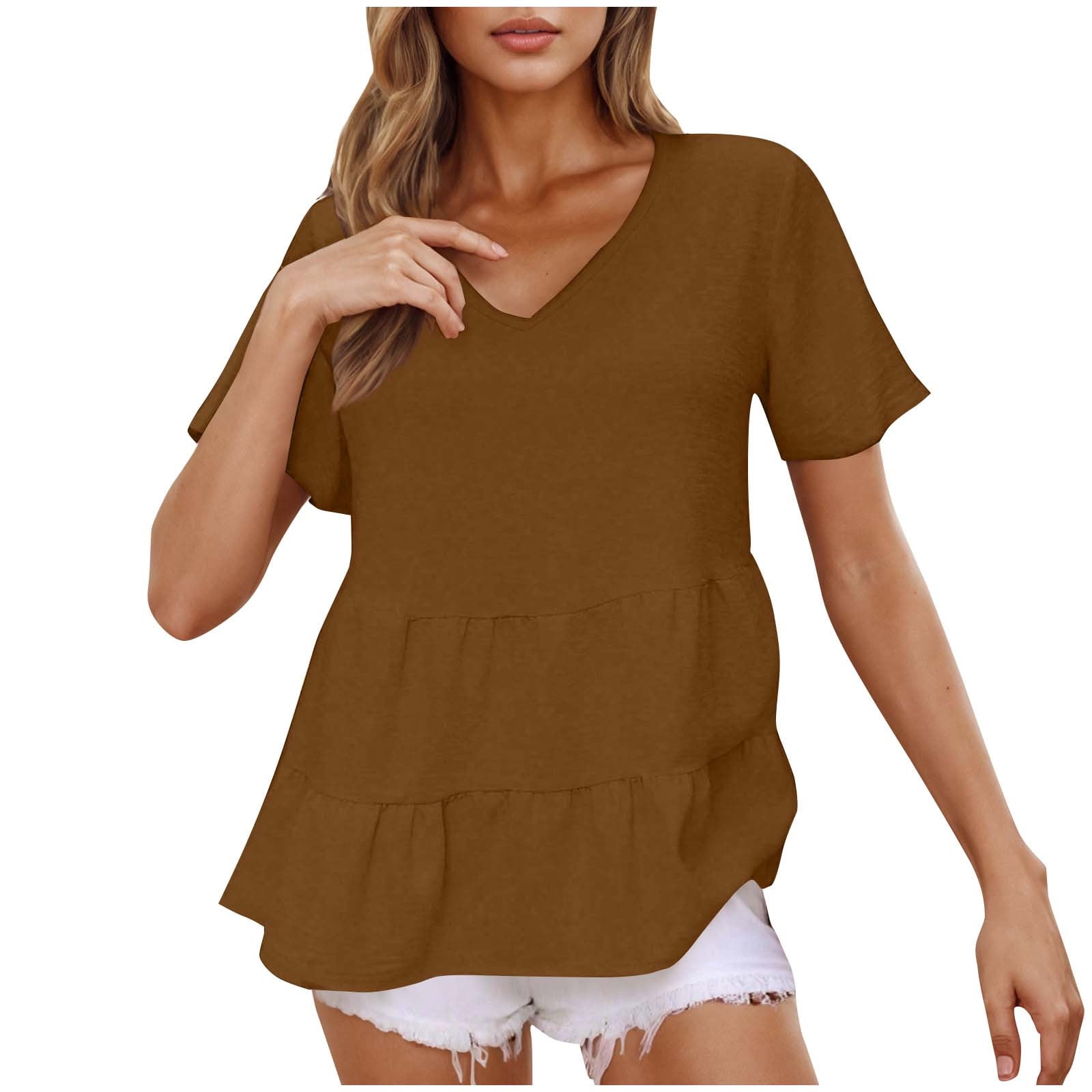 Annhoo Tops for Women Trendy V Neck Flowy Tiered Short Sleeve Shirts ...
